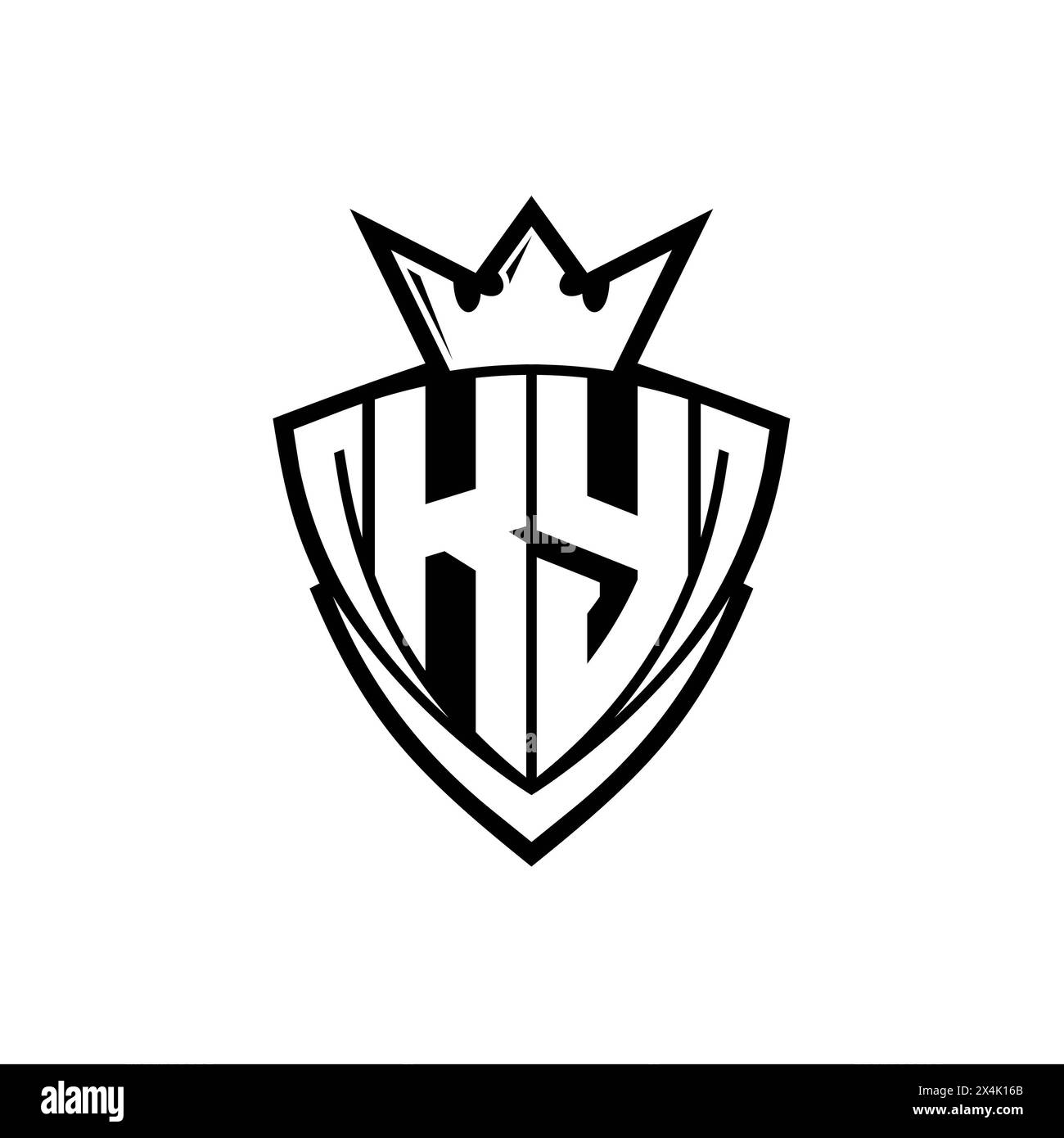KY Bold letter logo with sharp triangle shield shape with crown inside ...