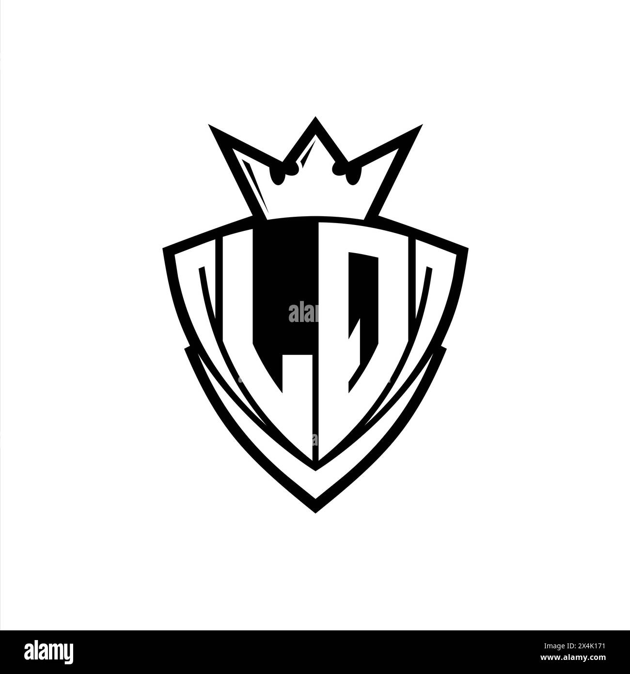 LQ Bold letter logo with sharp triangle shield shape with crown inside ...