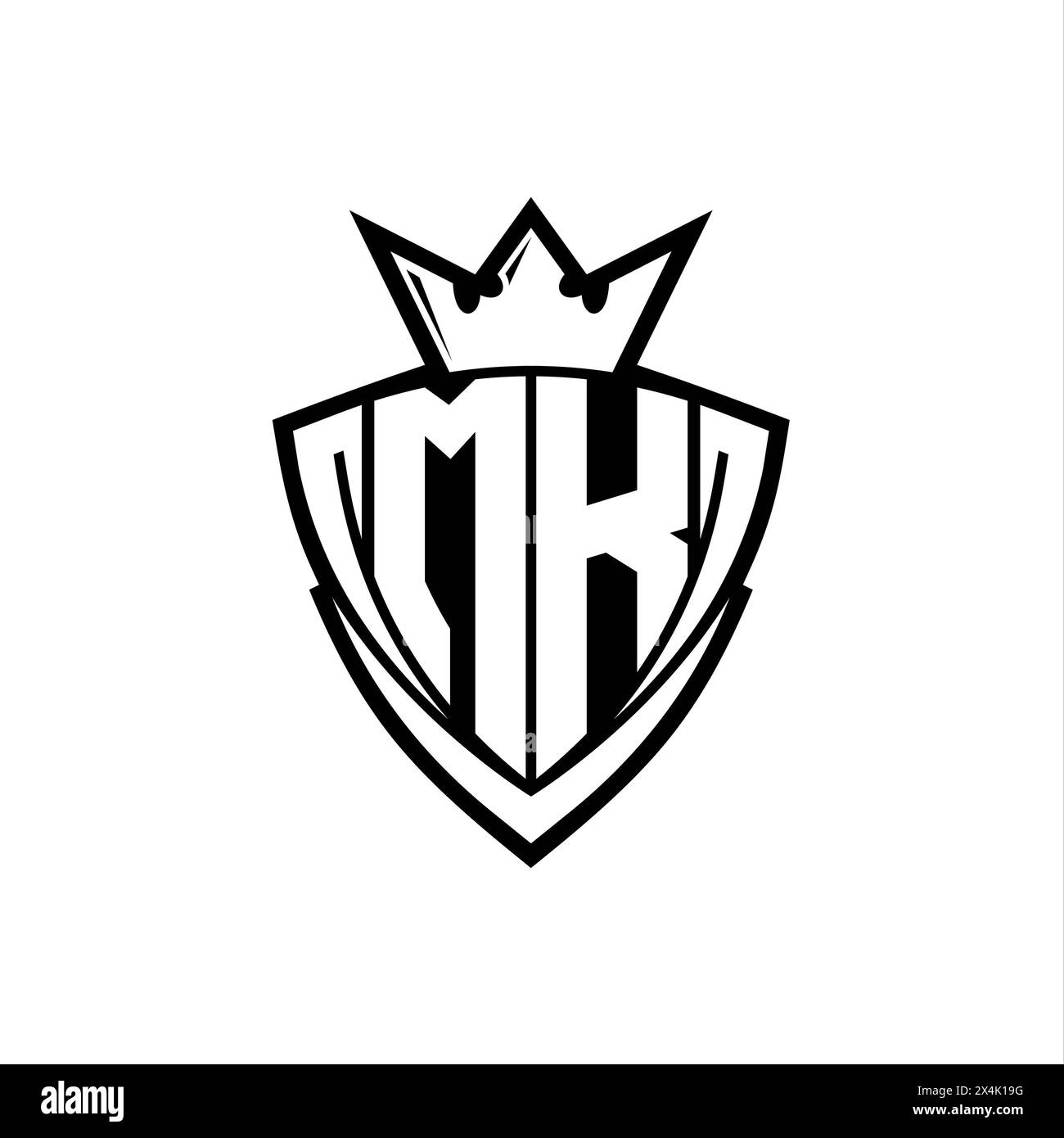 MK Bold letter logo with sharp triangle shield shape with crown inside ...