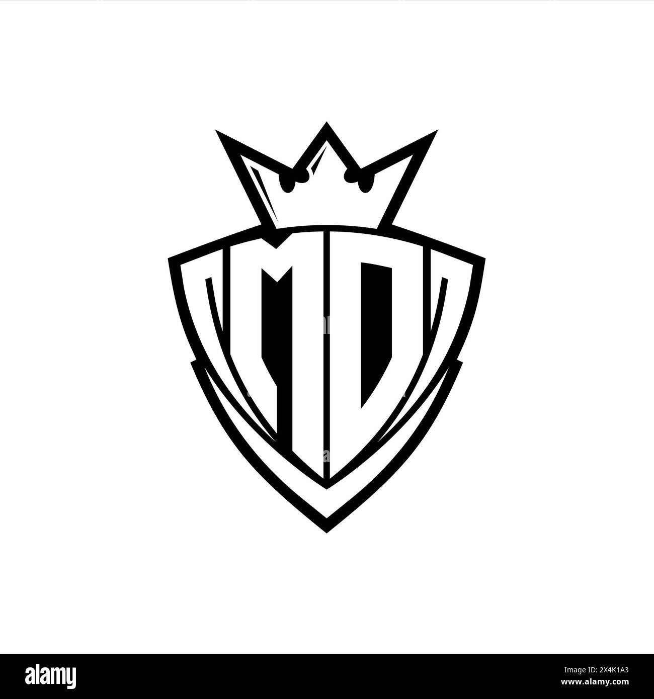 MD Bold letter logo with sharp triangle shield shape with crown inside ...