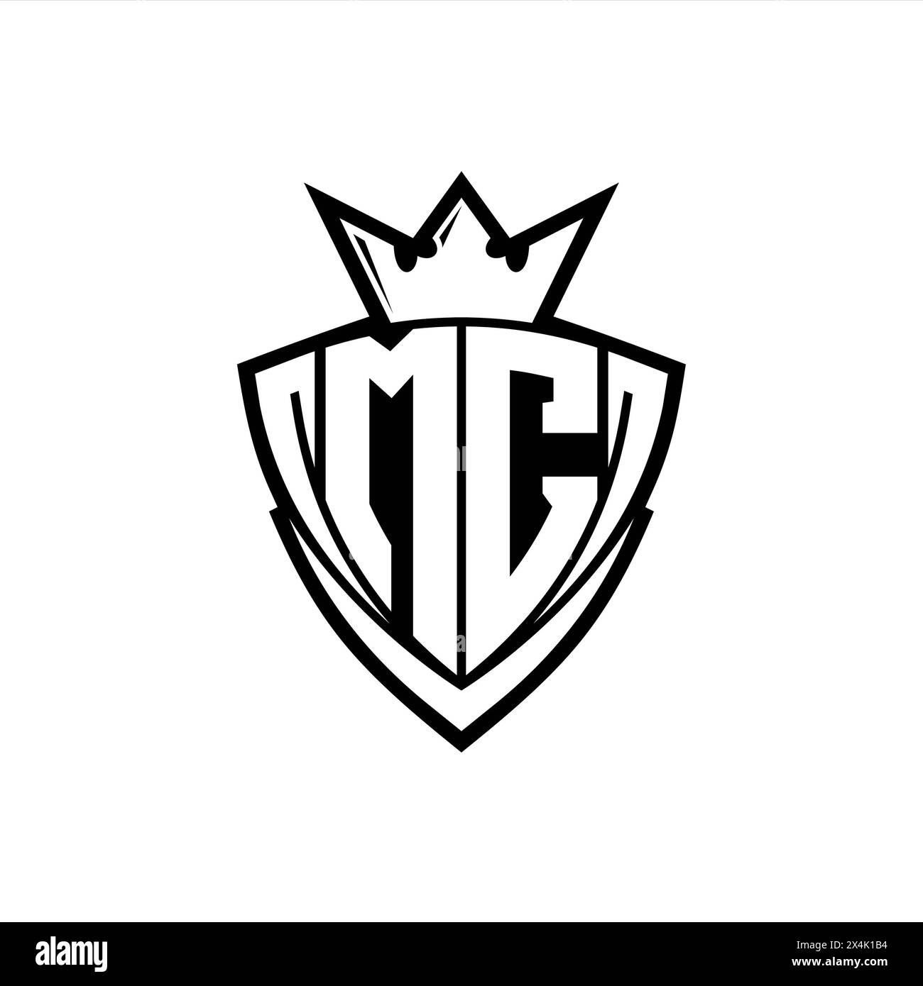 MC Bold letter logo with sharp triangle shield shape with crown inside ...