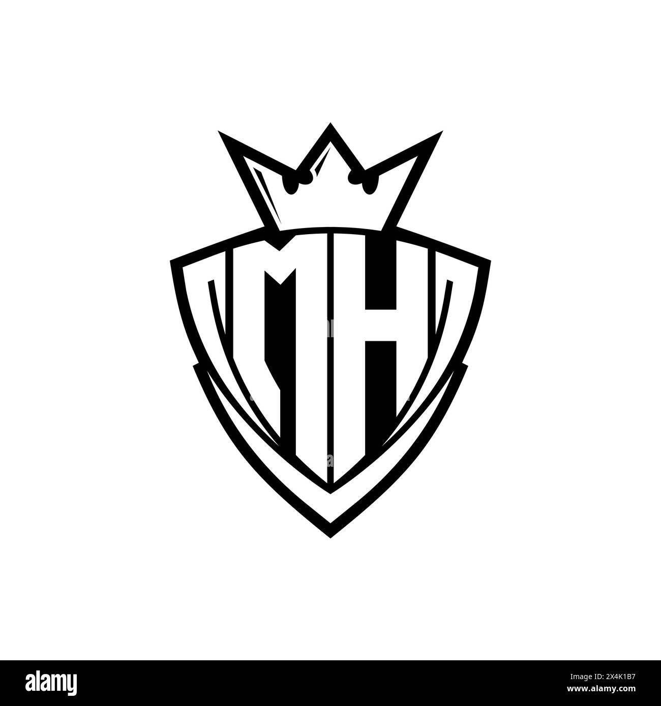 MH Bold letter logo with sharp triangle shield shape with crown inside ...