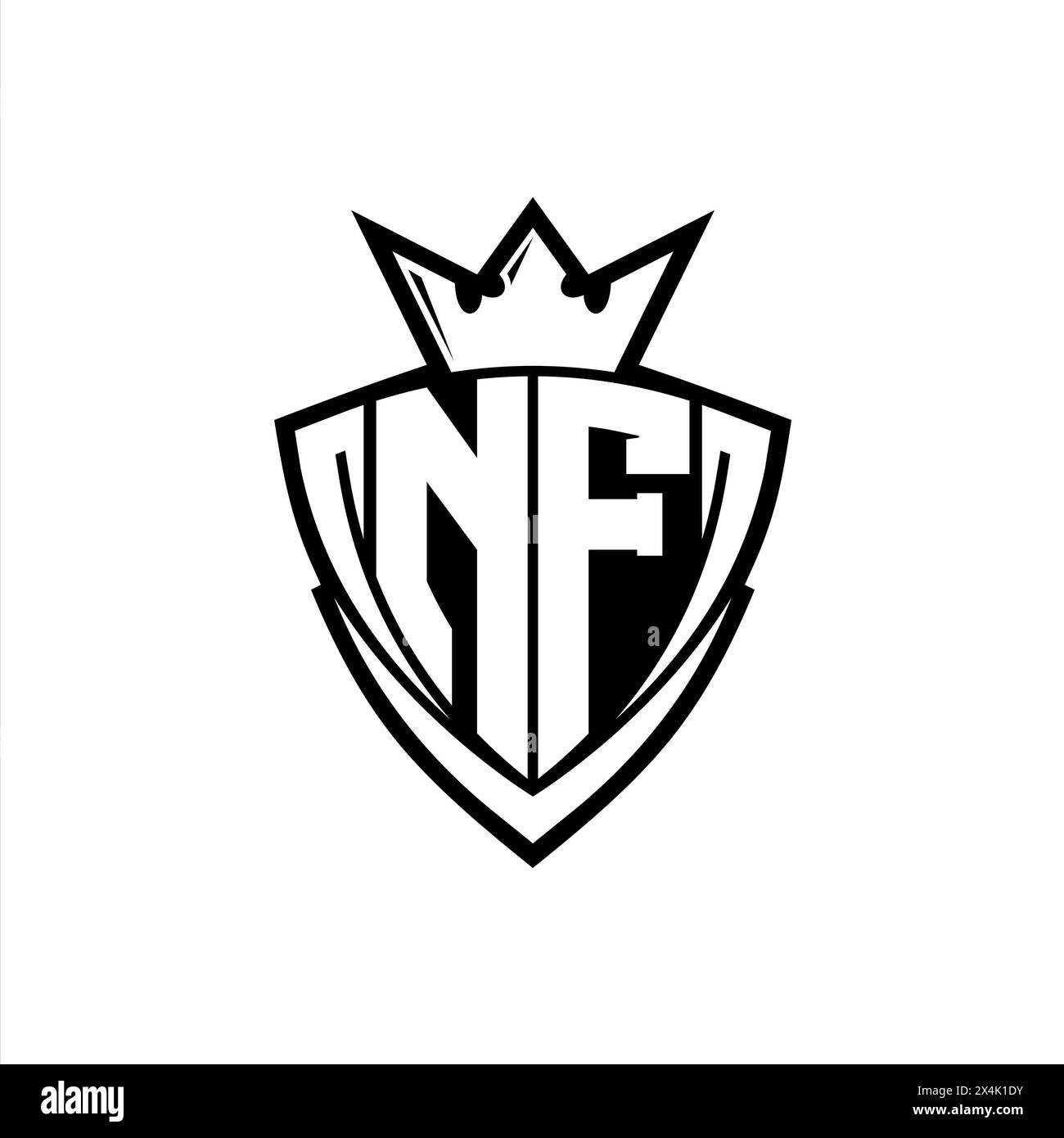 NF Bold letter logo with sharp triangle shield shape with crown inside ...