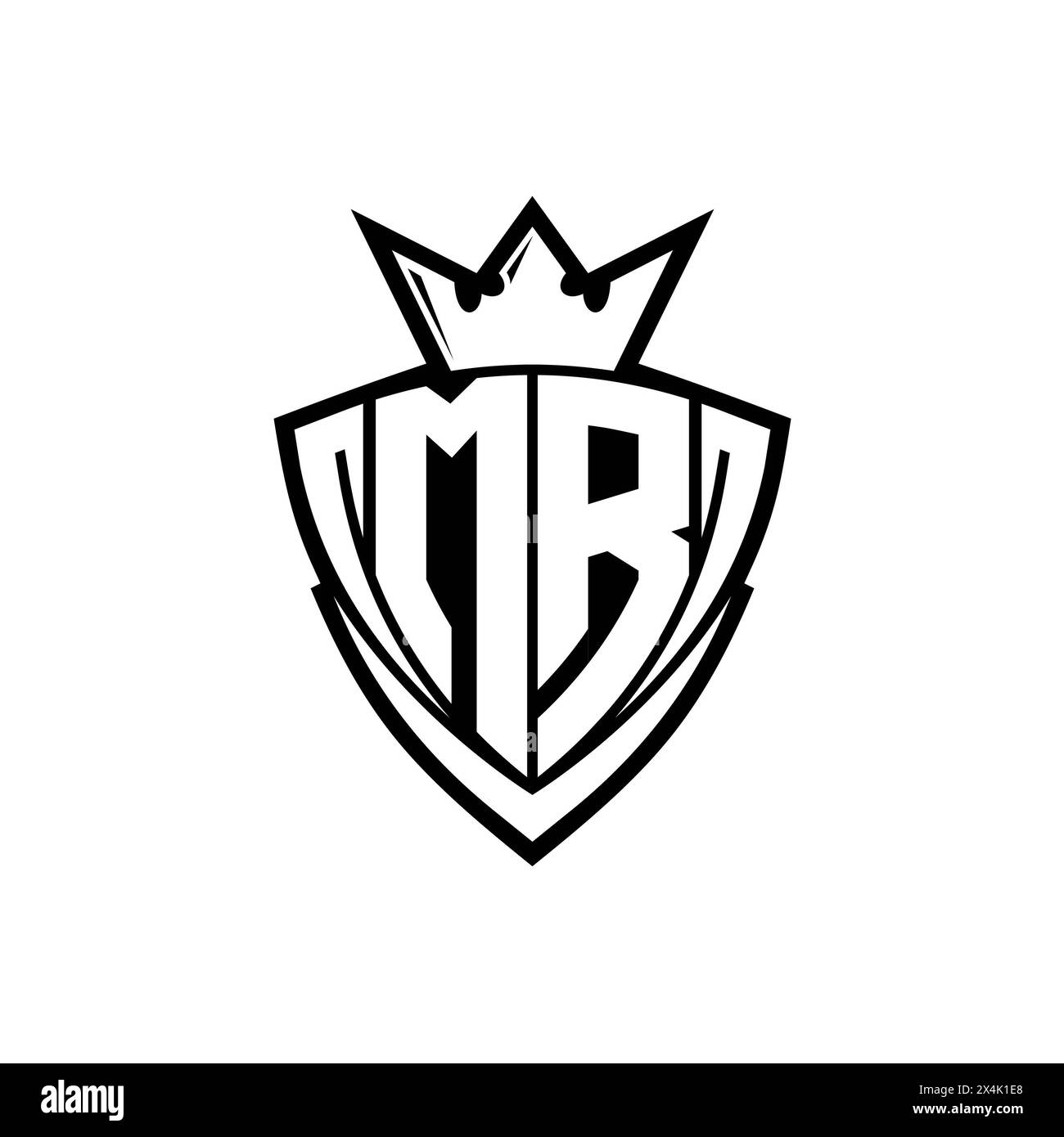 MR Bold letter logo with sharp triangle shield shape with crown inside ...