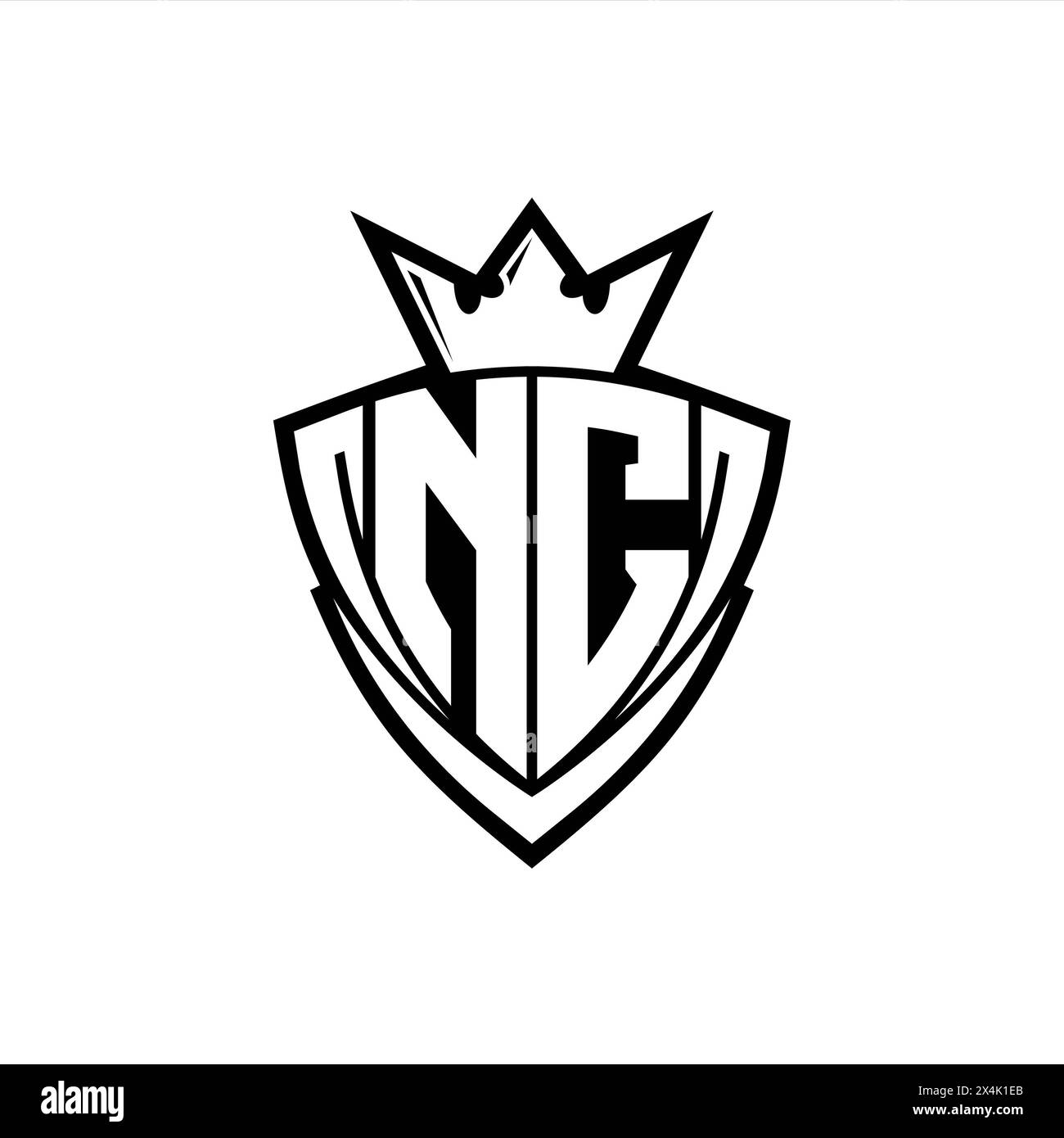 NC Bold letter logo with sharp triangle shield shape with crown inside white outline on white ...