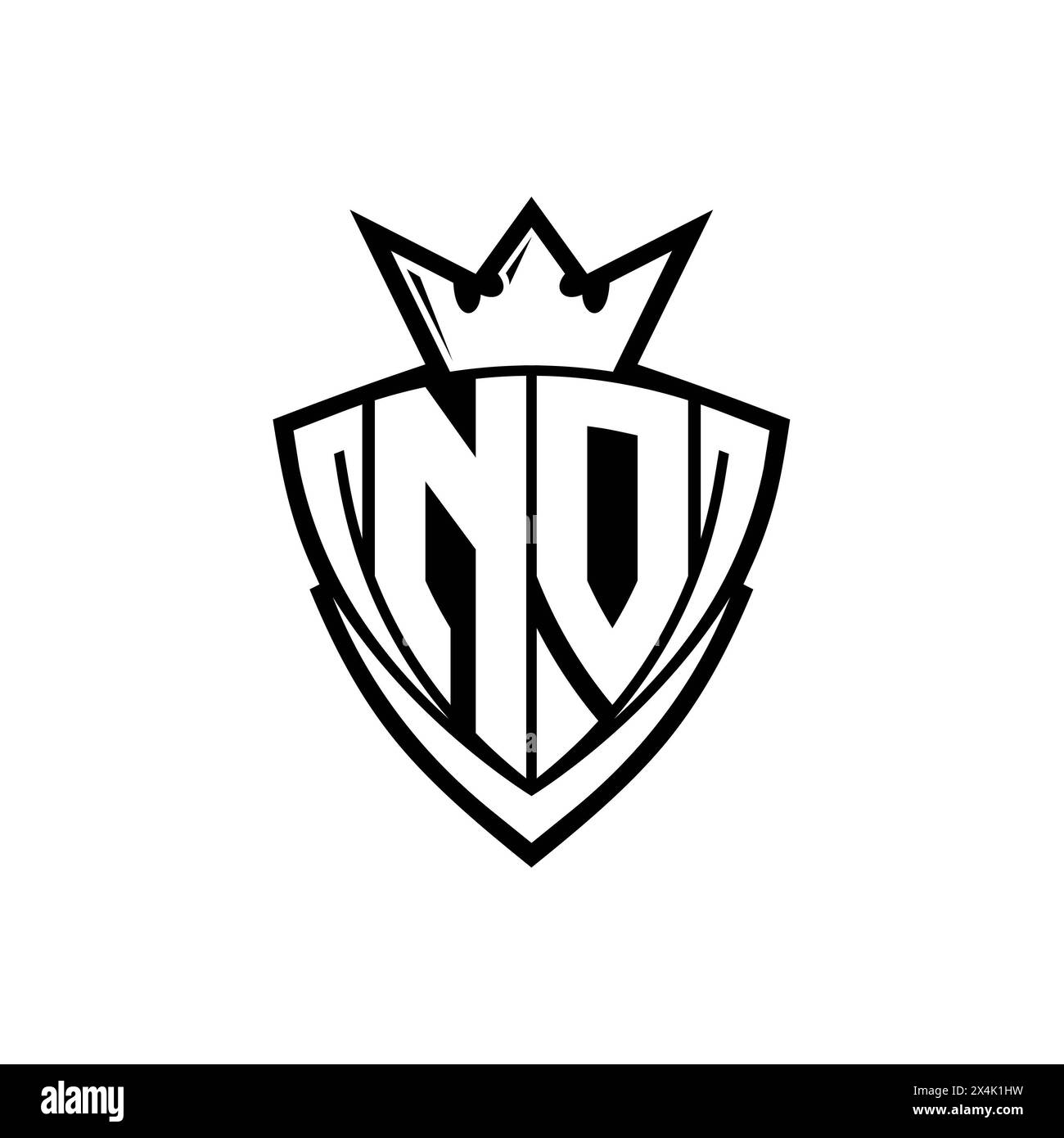 NO Bold letter logo with sharp triangle shield shape with crown inside ...