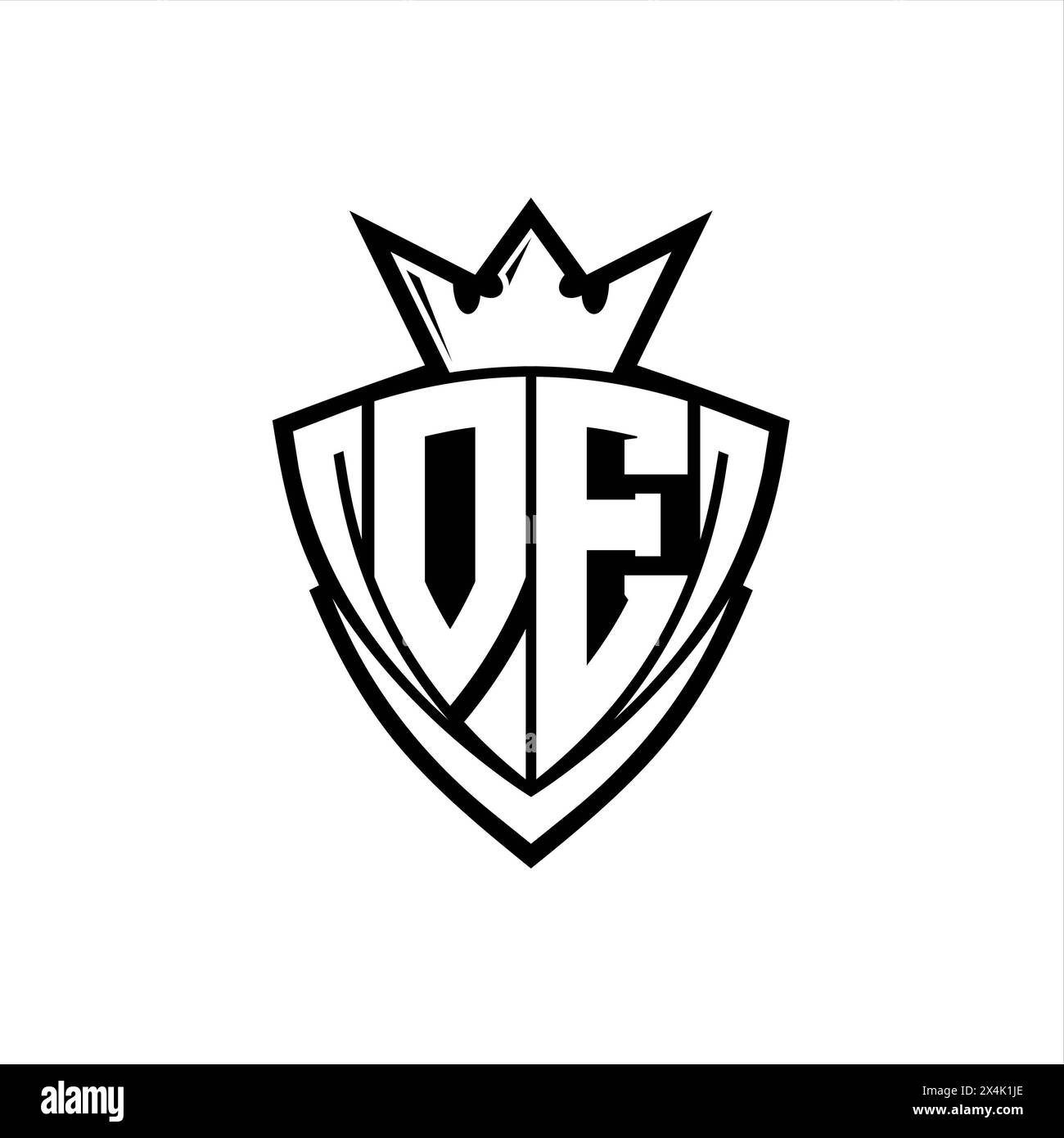 OE Bold letter logo with sharp triangle shield shape with crown inside ...