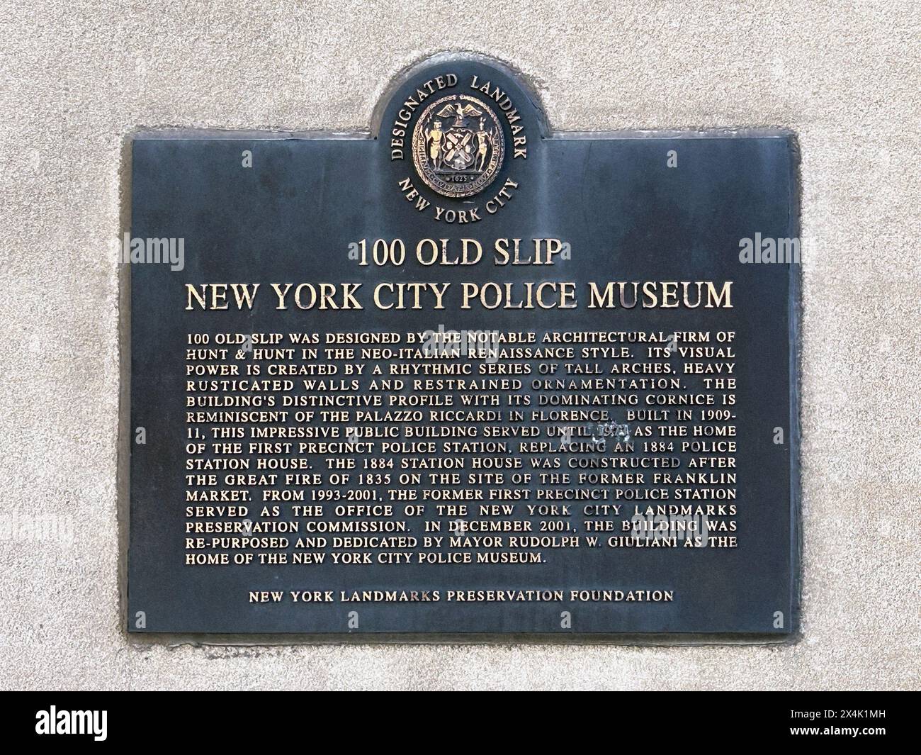 New York City Police Museum, building exterior plaque, 100 Old Slip ...