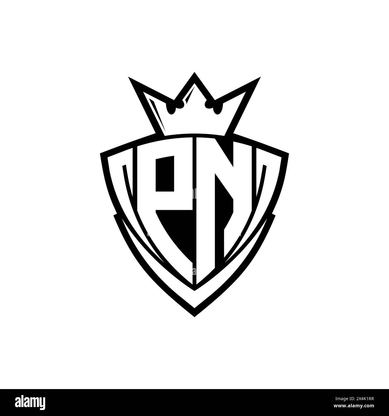 PN Bold letter logo with sharp triangle shield shape with crown inside ...