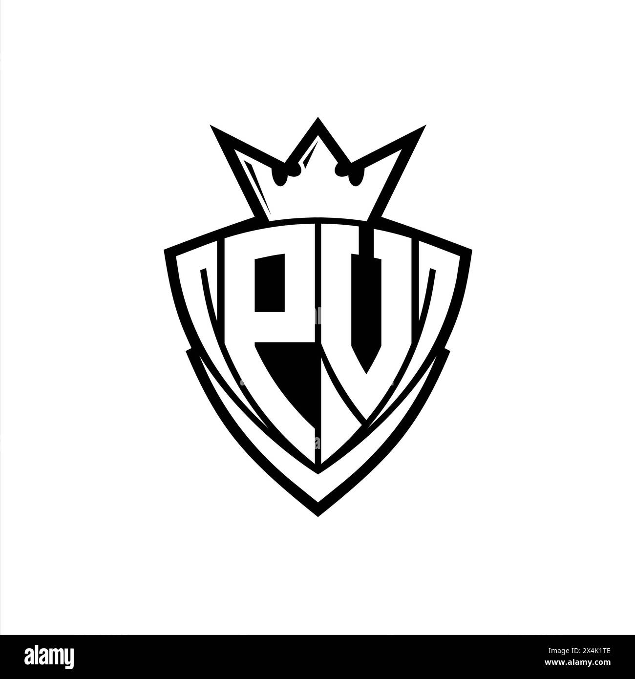 PV Bold letter logo with sharp triangle shield shape with crown inside ...