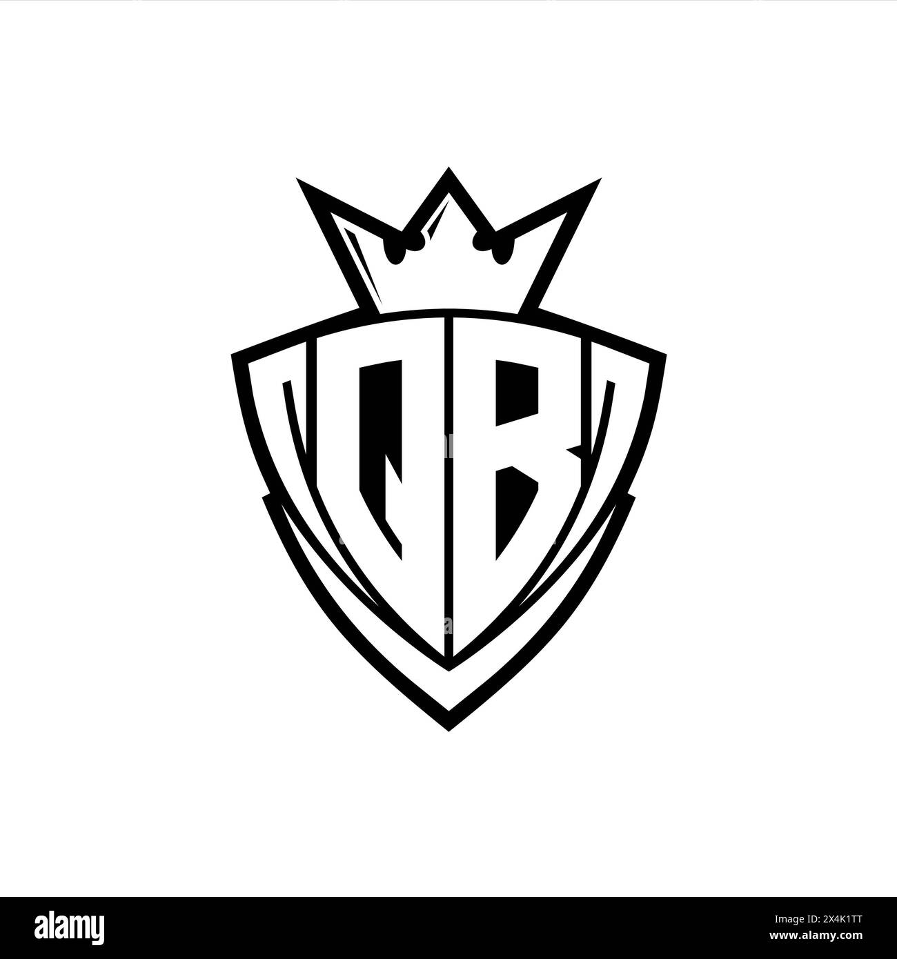 QB Bold letter logo with sharp triangle shield shape with crown inside ...