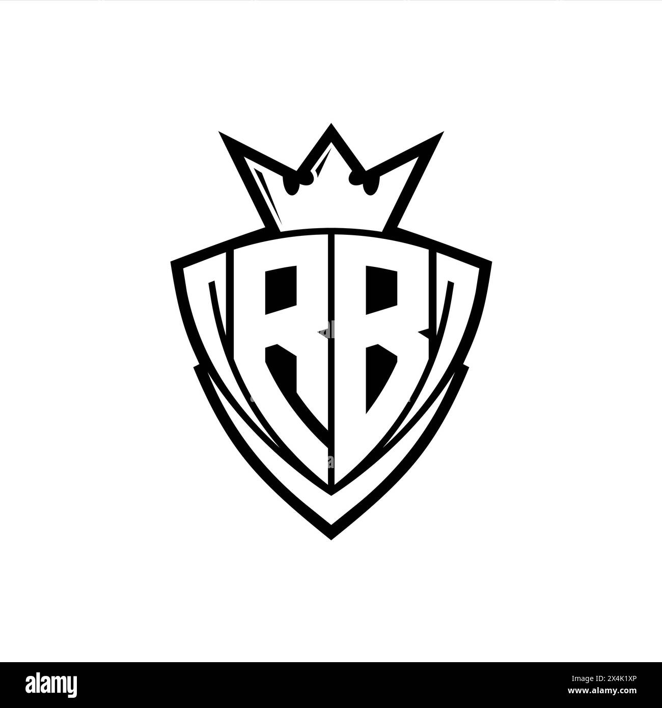 RB Bold letter logo with sharp triangle shield shape with crown inside ...