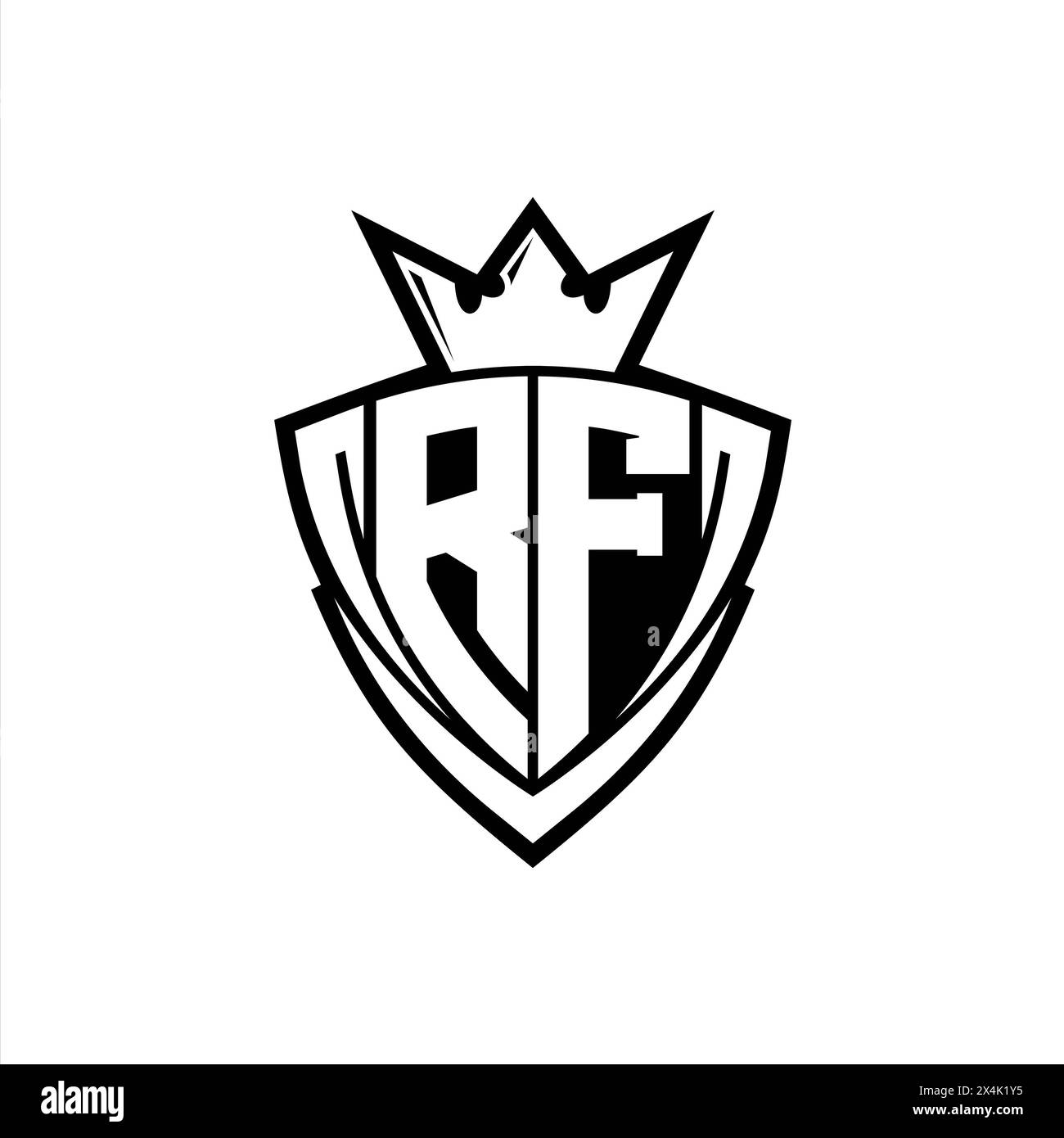 RF Bold letter logo with sharp triangle shield shape with crown inside ...