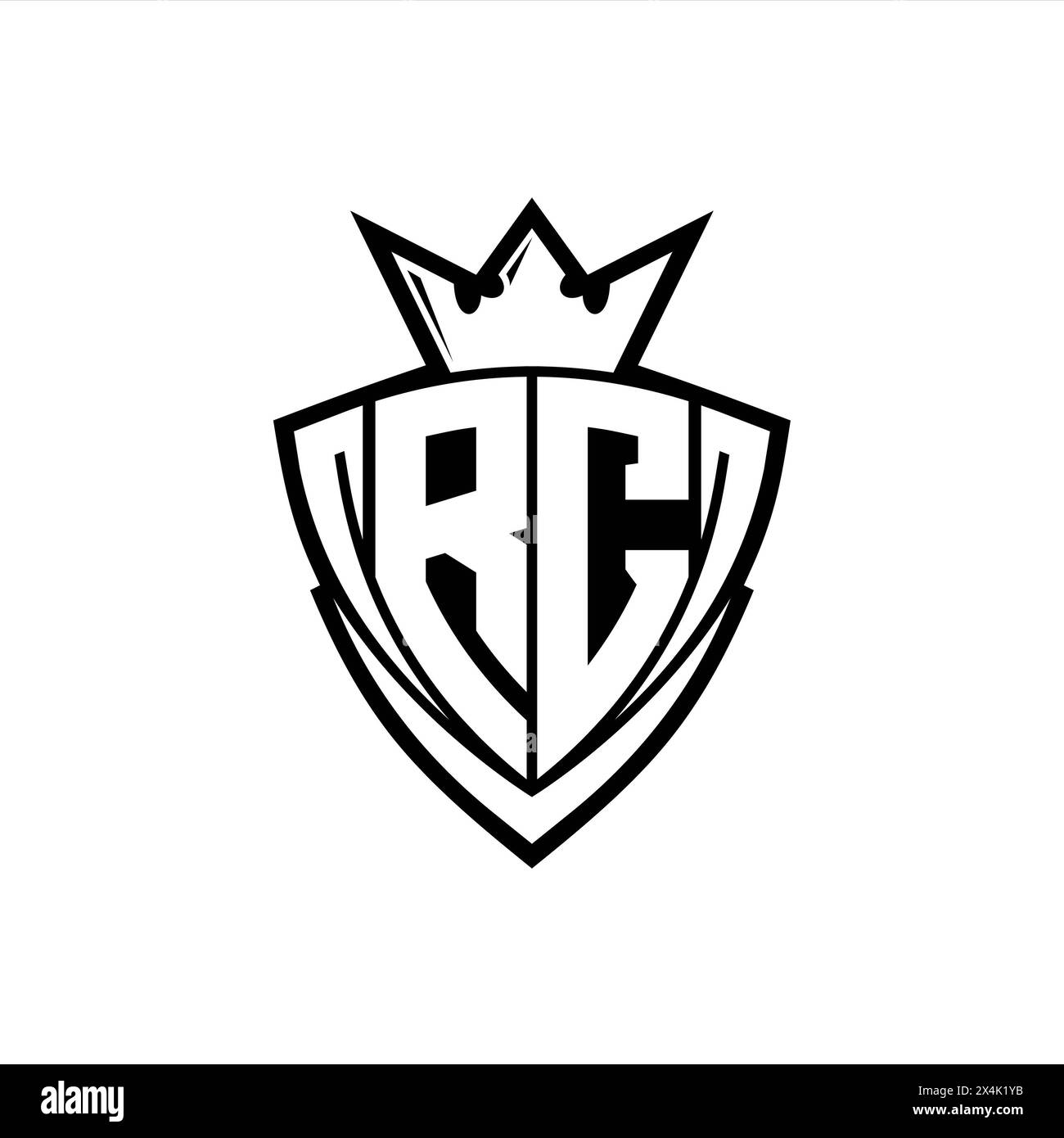 RC Bold letter logo with sharp triangle shield shape with crown inside ...
