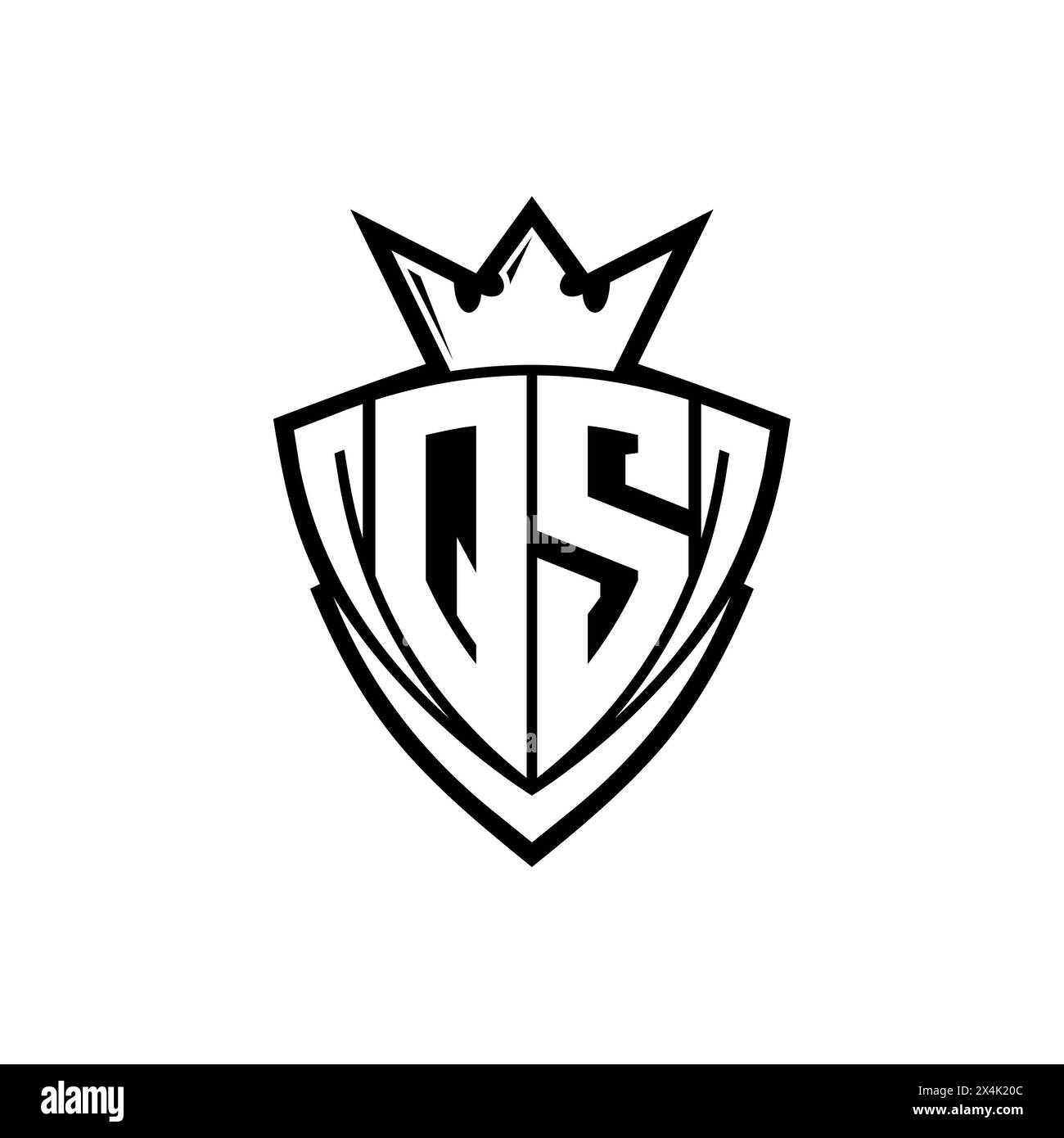 QS Bold letter logo with sharp triangle shield shape with crown inside ...