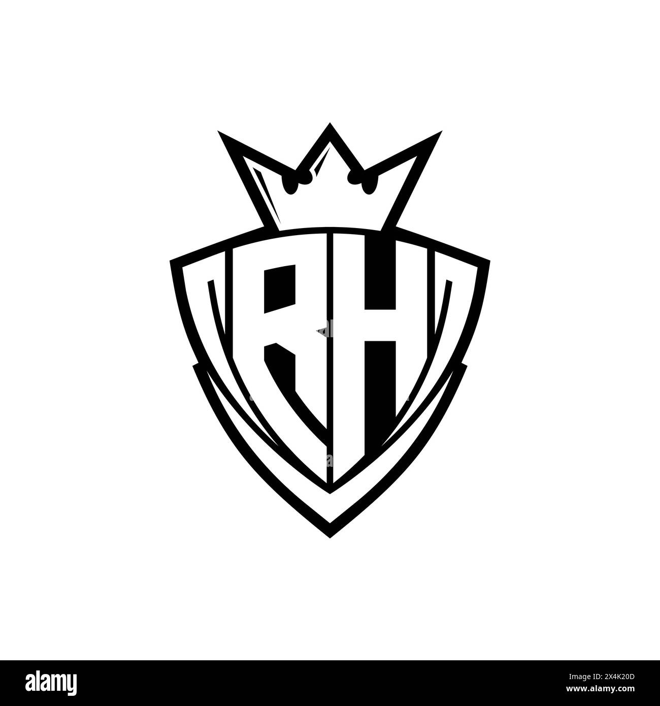 RH Bold letter logo with sharp triangle shield shape with crown inside ...