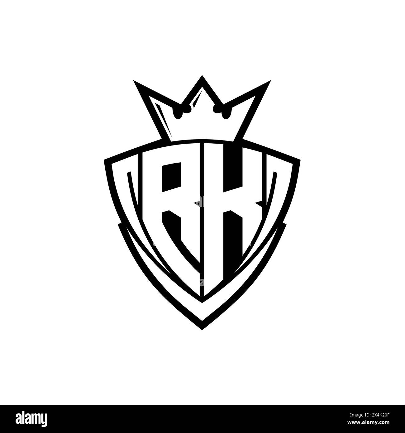 RK Bold letter logo with sharp triangle shield shape with crown inside ...