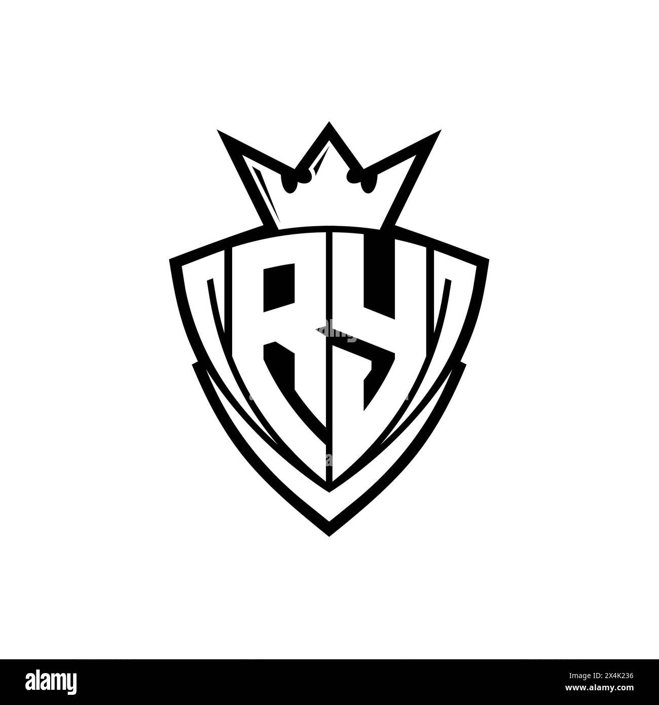 RY Bold letter logo with sharp triangle shield shape with crown inside ...