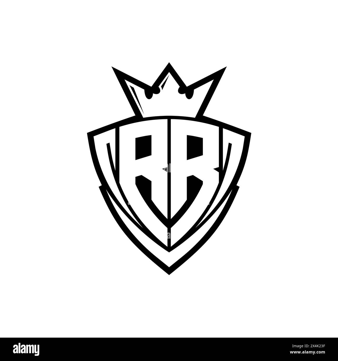 RR Bold letter logo with sharp triangle shield shape with crown inside ...