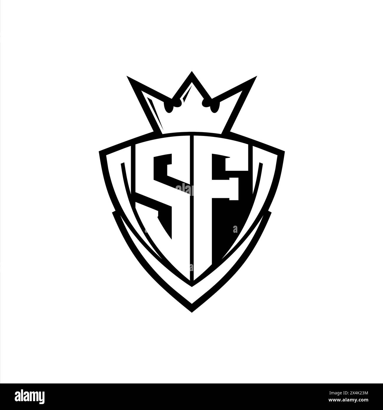SF Bold letter logo with sharp triangle shield shape with crown inside ...