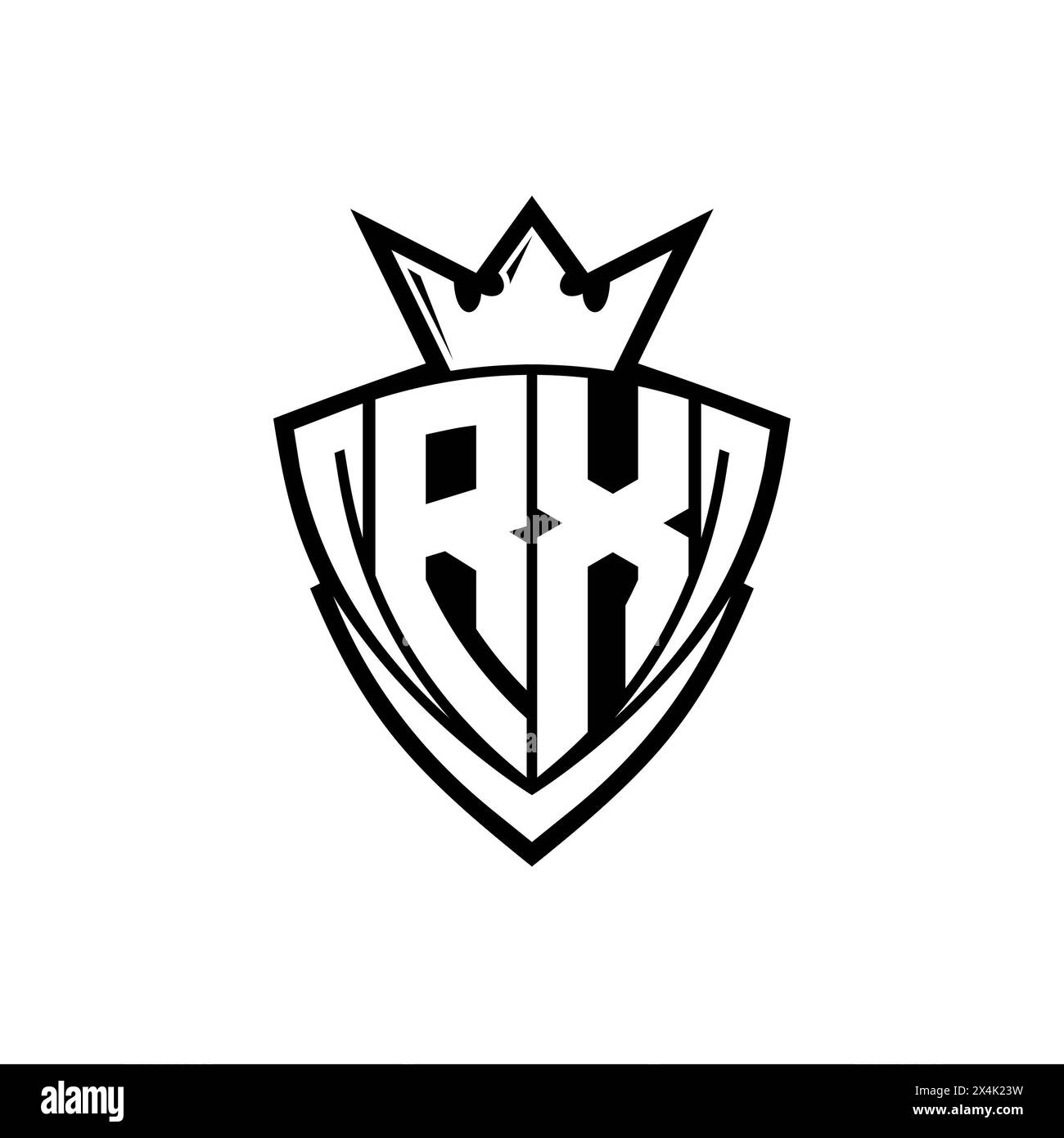 RX Bold letter logo with sharp triangle shield shape with crown inside ...