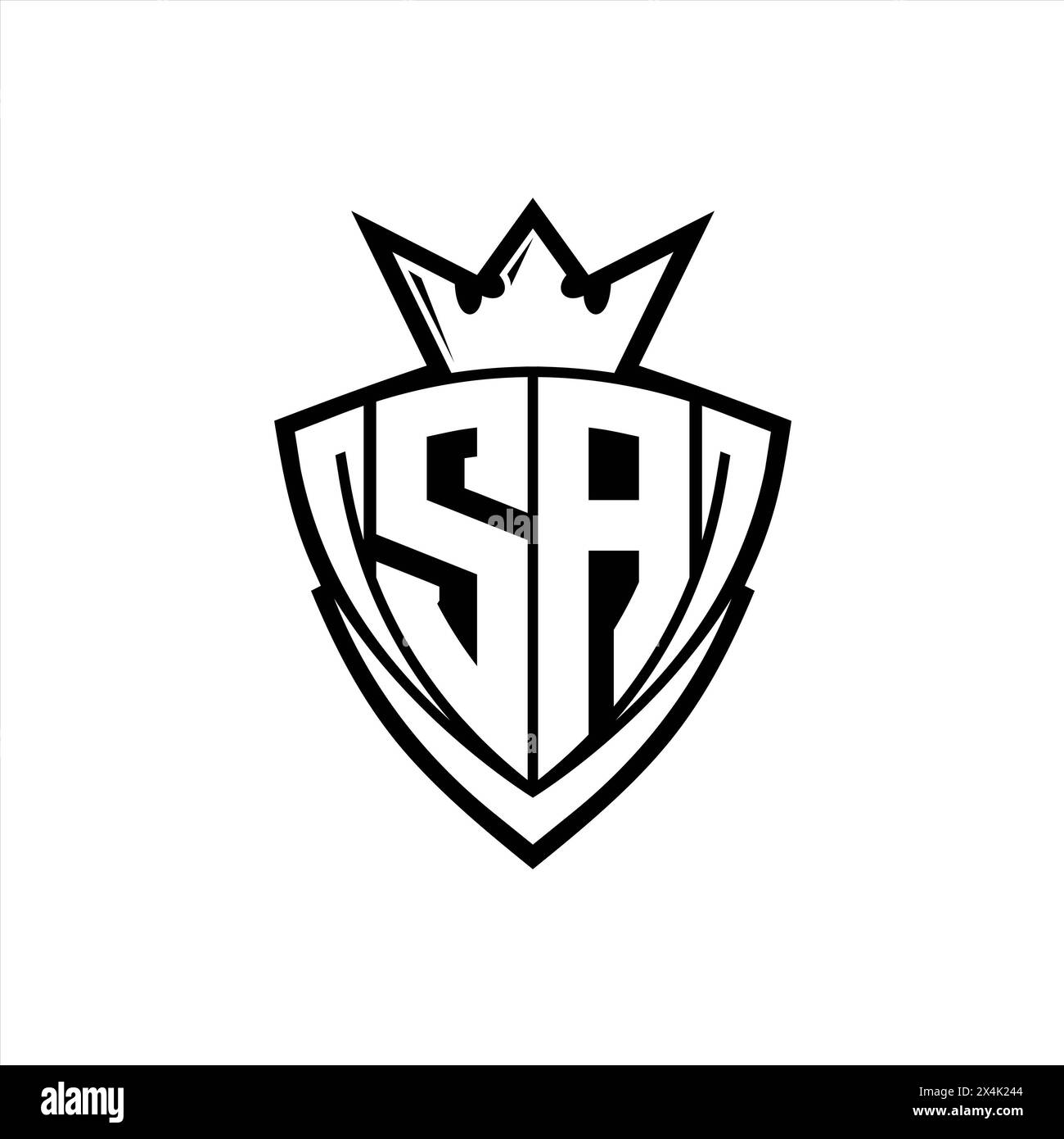 SA Bold letter logo with sharp triangle shield shape with crown inside ...