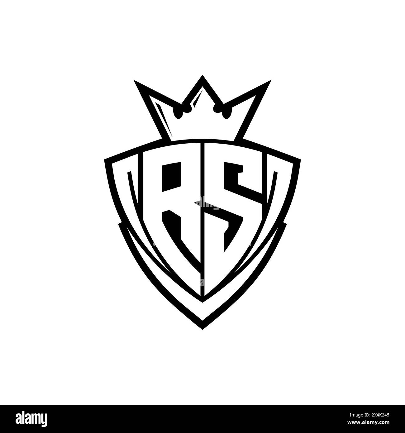 RS Bold letter logo with sharp triangle shield shape with crown inside ...
