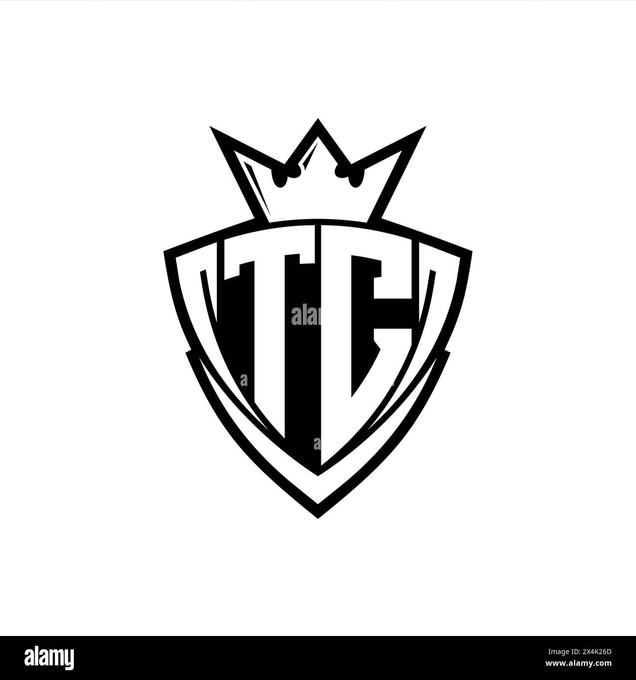 TC Bold letter logo with sharp triangle shield shape with crown inside ...