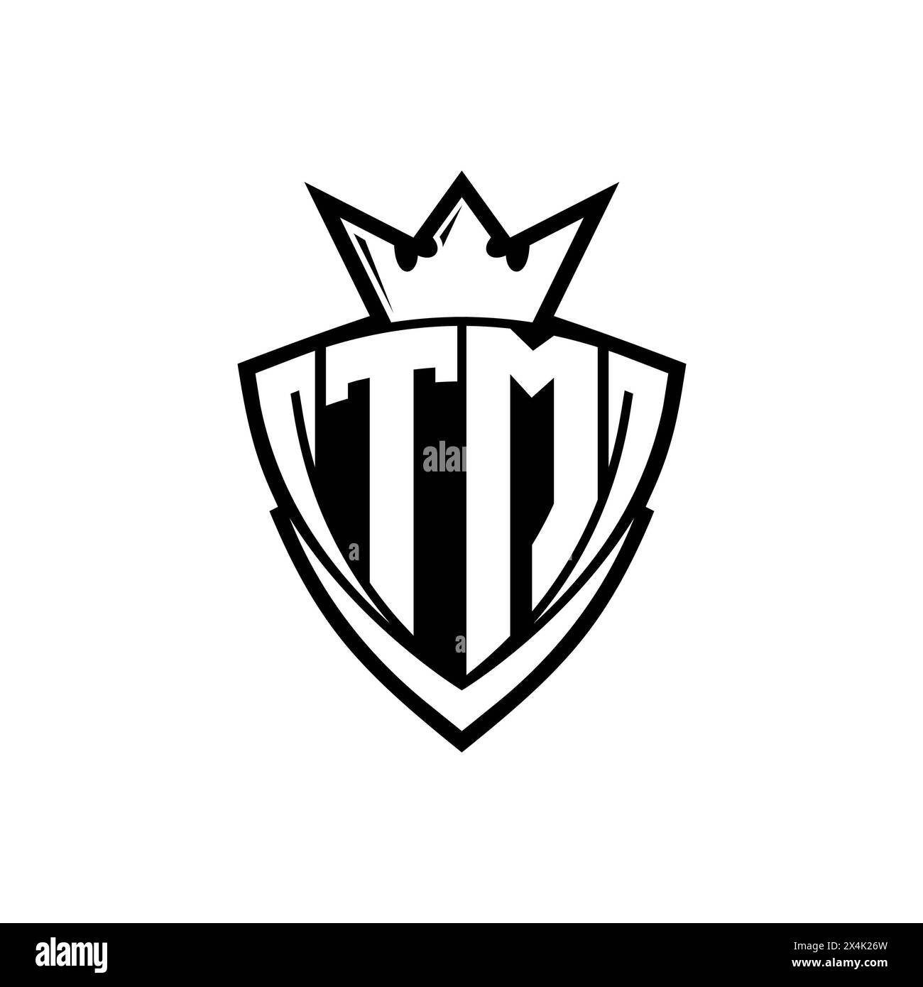 TM Bold letter logo with sharp triangle shield shape with crown inside ...