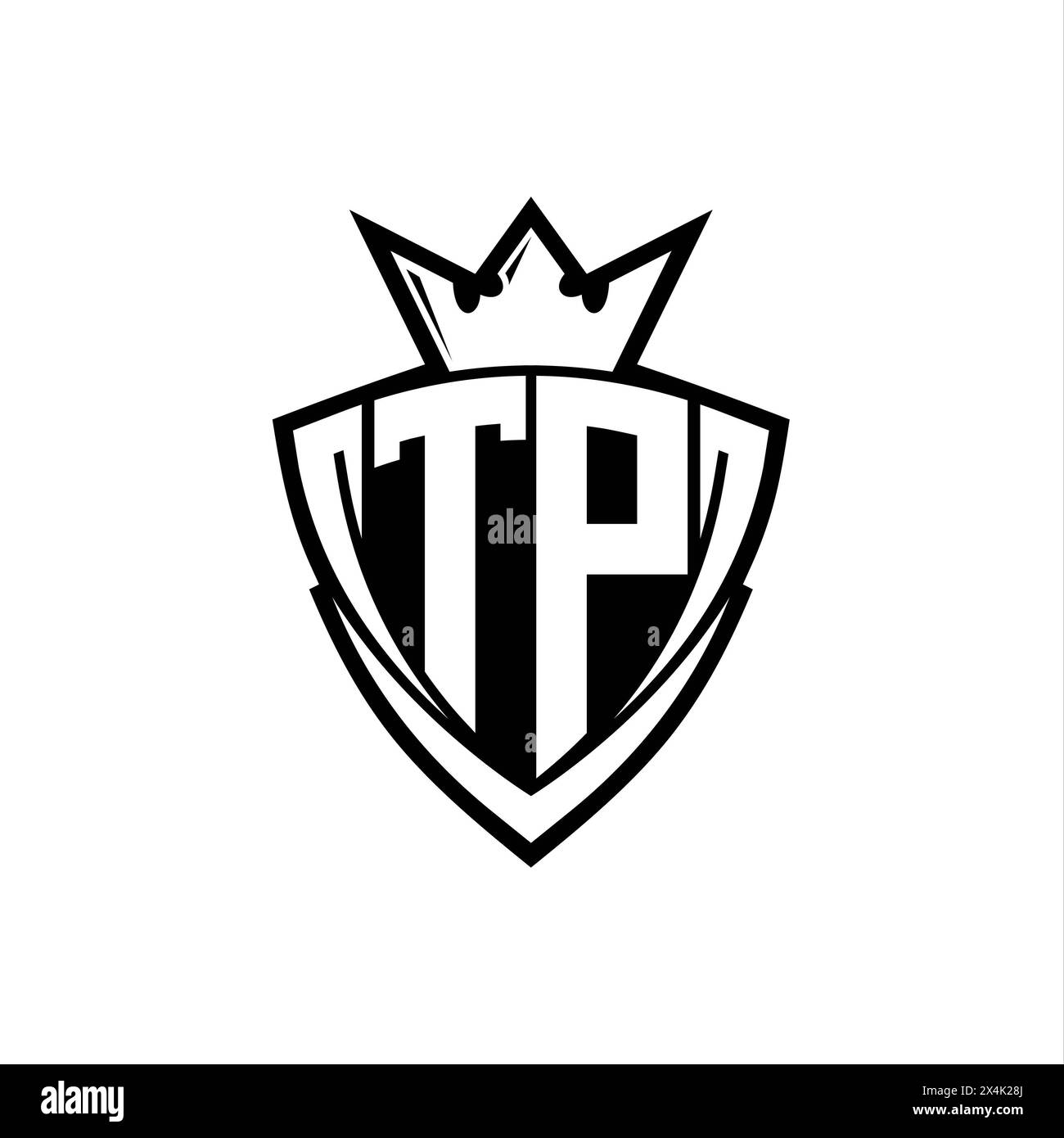 TP Bold letter logo with sharp triangle shield shape with crown inside ...