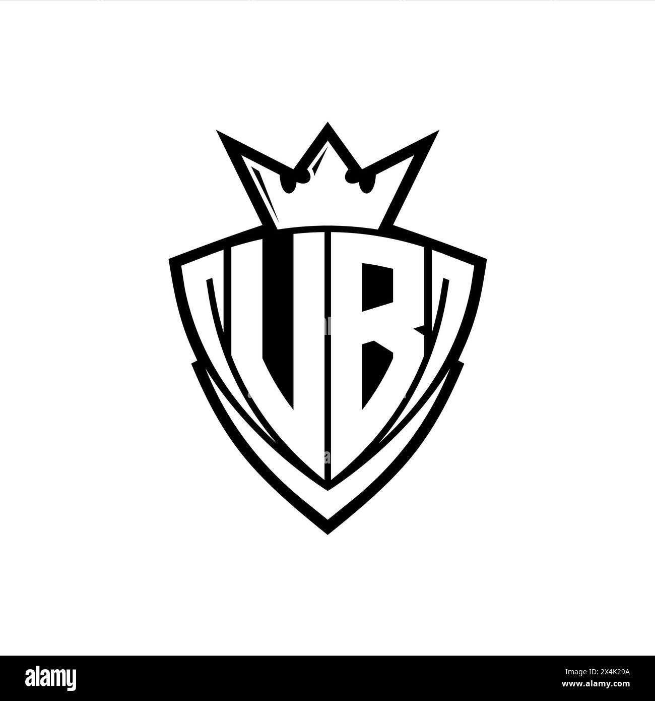 UB Bold letter logo with sharp triangle shield shape with crown inside ...