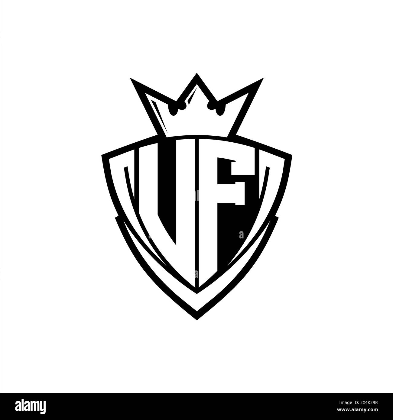 UF Bold letter logo with sharp triangle shield shape with crown inside ...