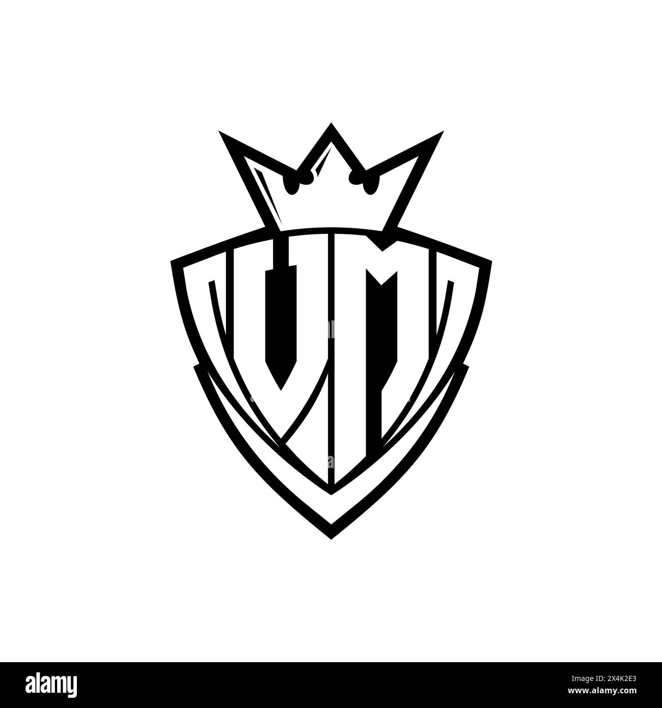 VM Bold letter logo with sharp triangle shield shape with crown inside ...