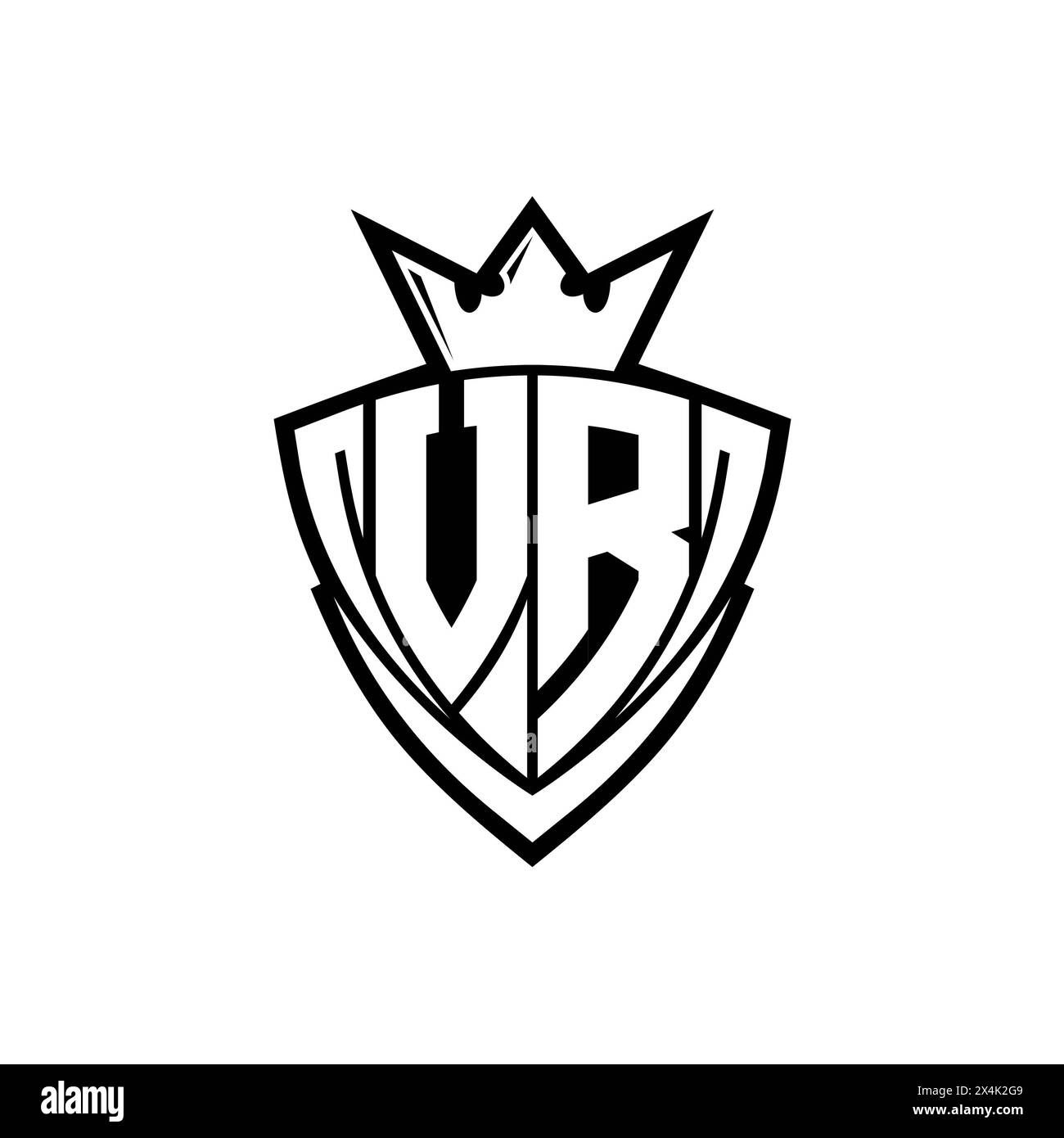 VR Bold letter logo with sharp triangle shield shape with crown inside ...