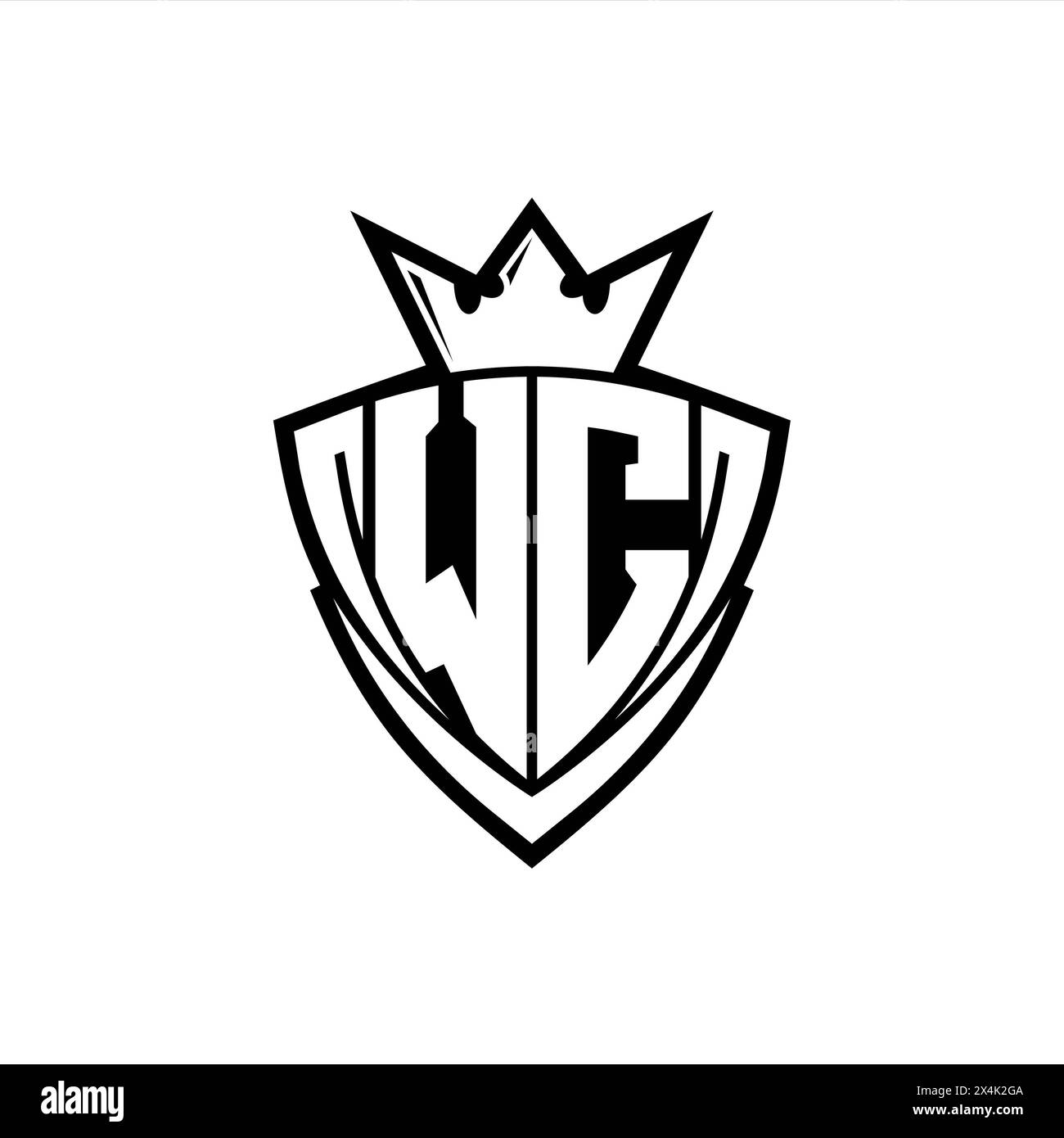 WC Bold letter logo with sharp triangle shield shape with crown inside ...