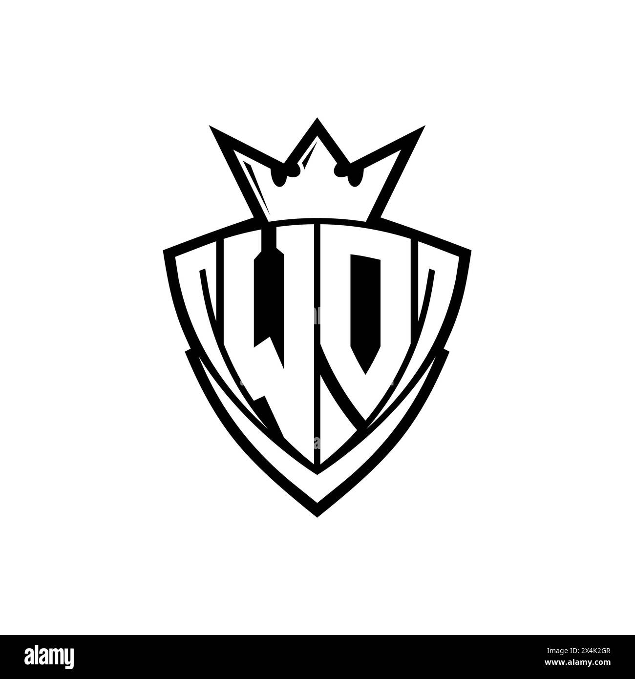 WO Bold letter logo with sharp triangle shield shape with crown inside ...