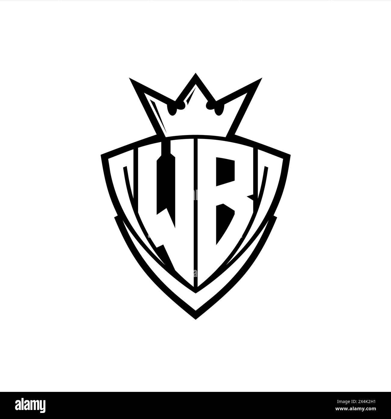 WB Bold letter logo with sharp triangle shield shape with crown inside ...