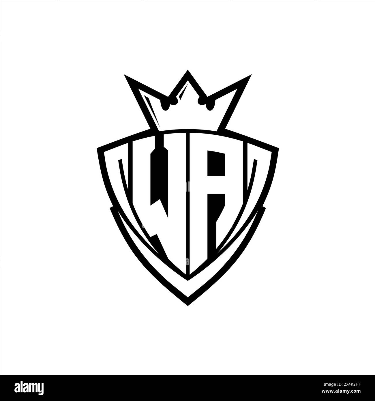 WA Bold letter logo with sharp triangle shield shape with crown inside ...