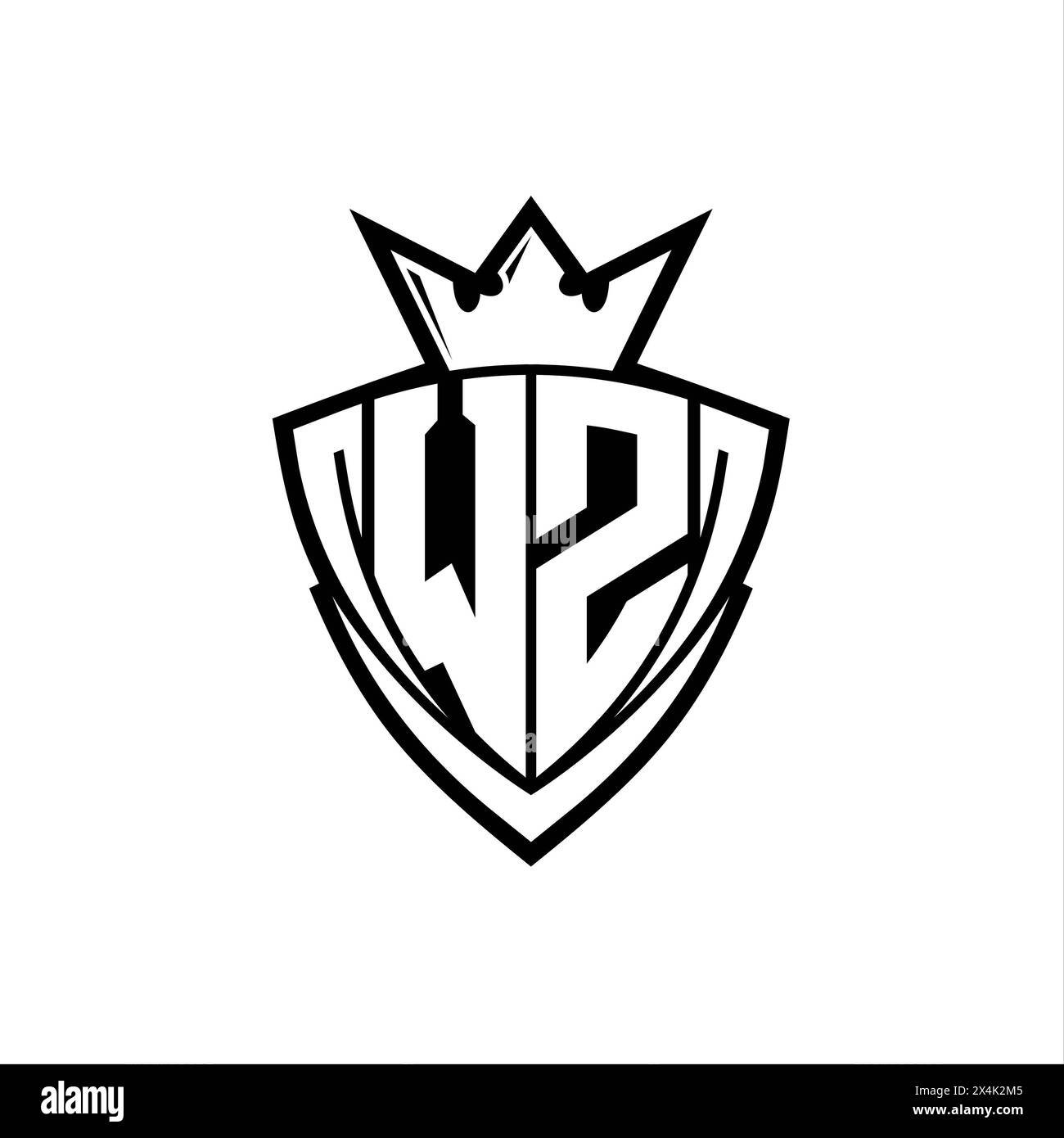 WZ Bold letter logo with sharp triangle shield shape with crown inside ...