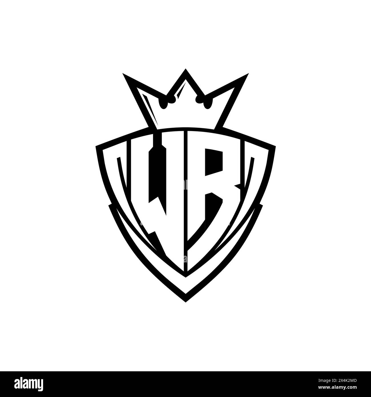 WR Bold letter logo with sharp triangle shield shape with crown inside ...