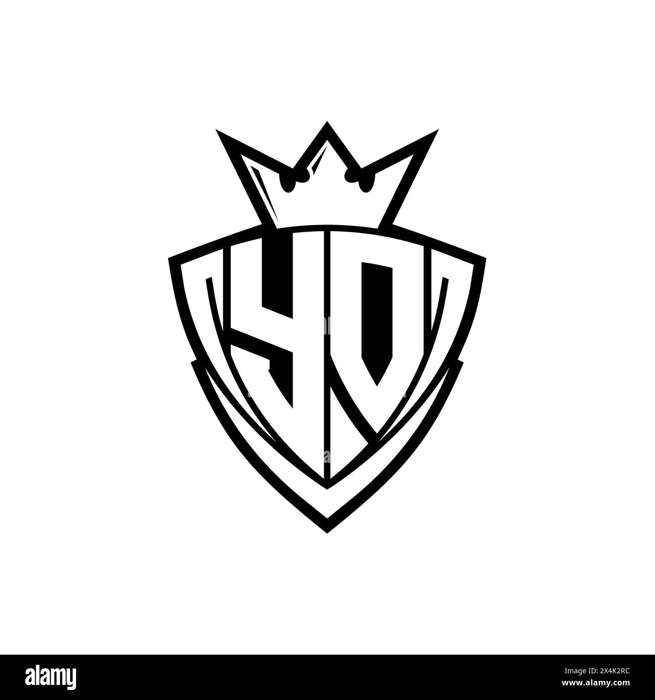 YO Bold letter logo with sharp triangle shield shape with crown inside ...