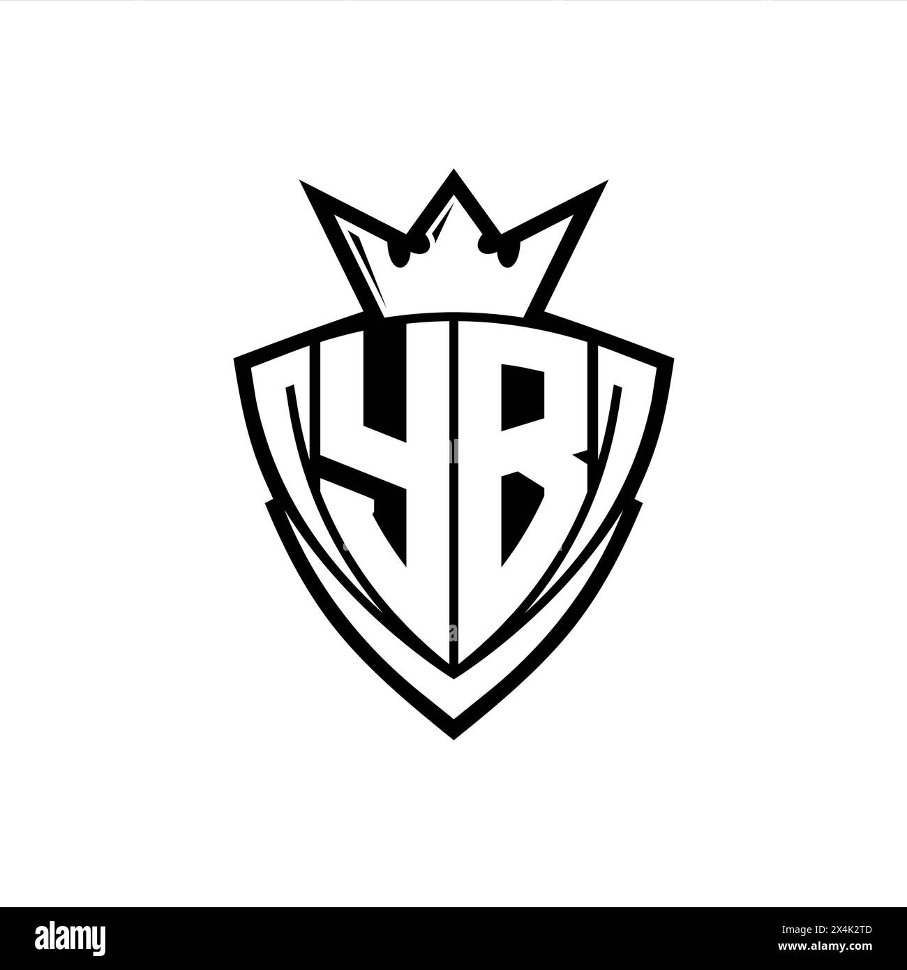 YB Bold letter logo with sharp triangle shield shape with crown inside ...