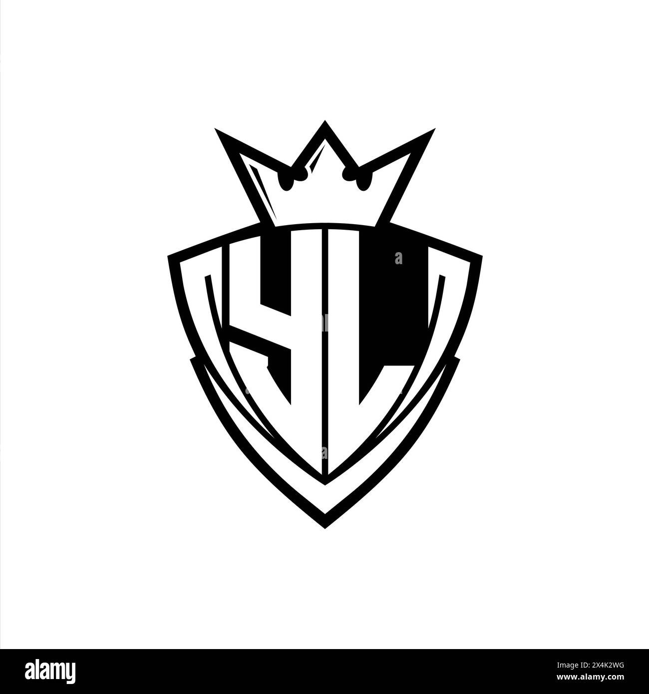 YL Bold letter logo with sharp triangle shield shape with crown inside ...