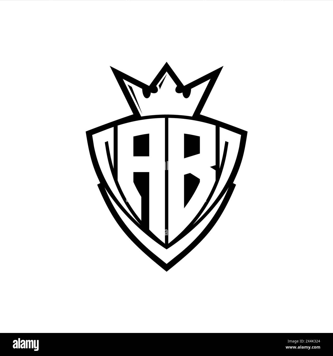 AB Bold letter logo with sharp triangle shield shape with crown inside ...