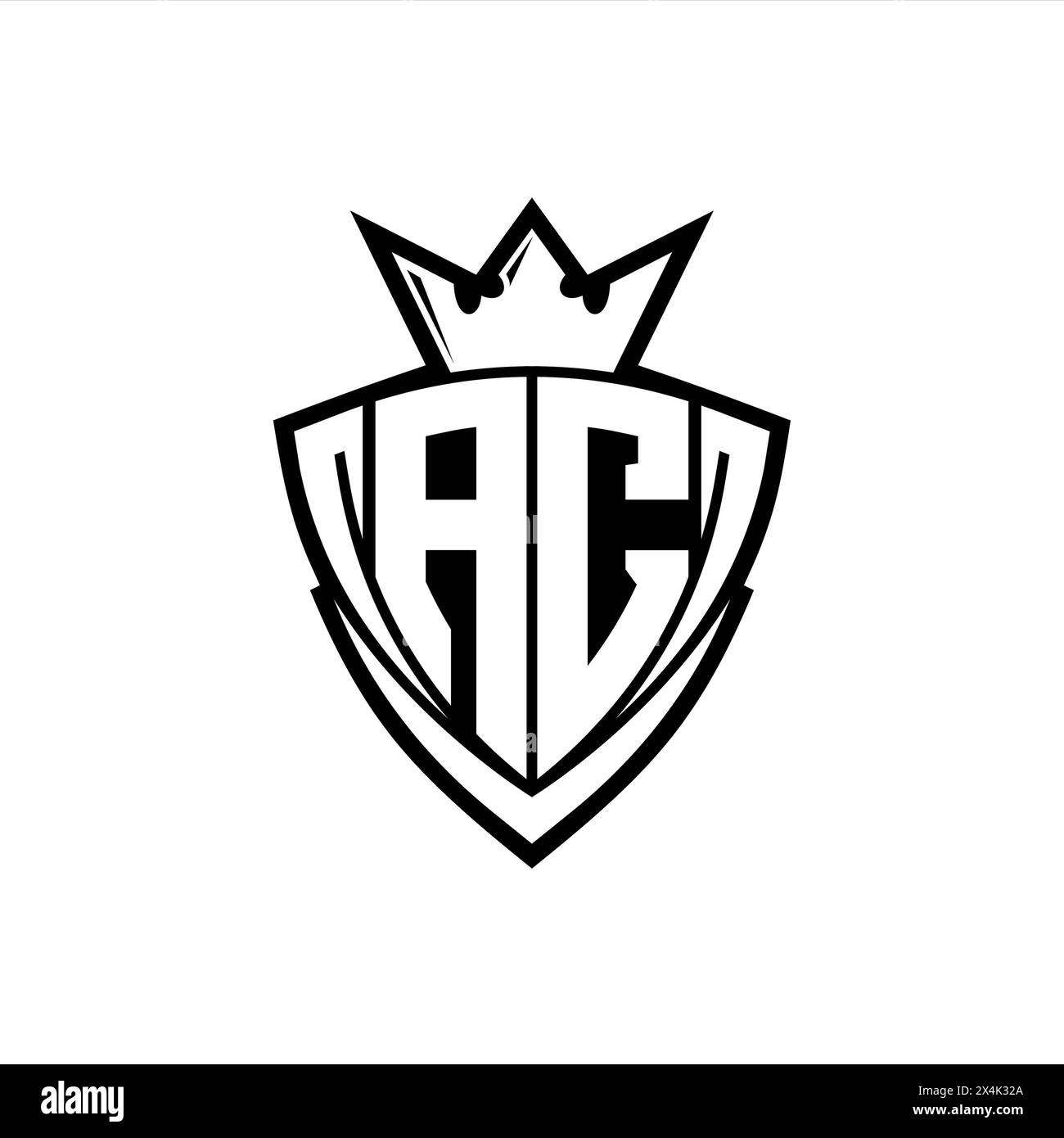 AC Bold letter logo with sharp triangle shield shape with crown inside ...