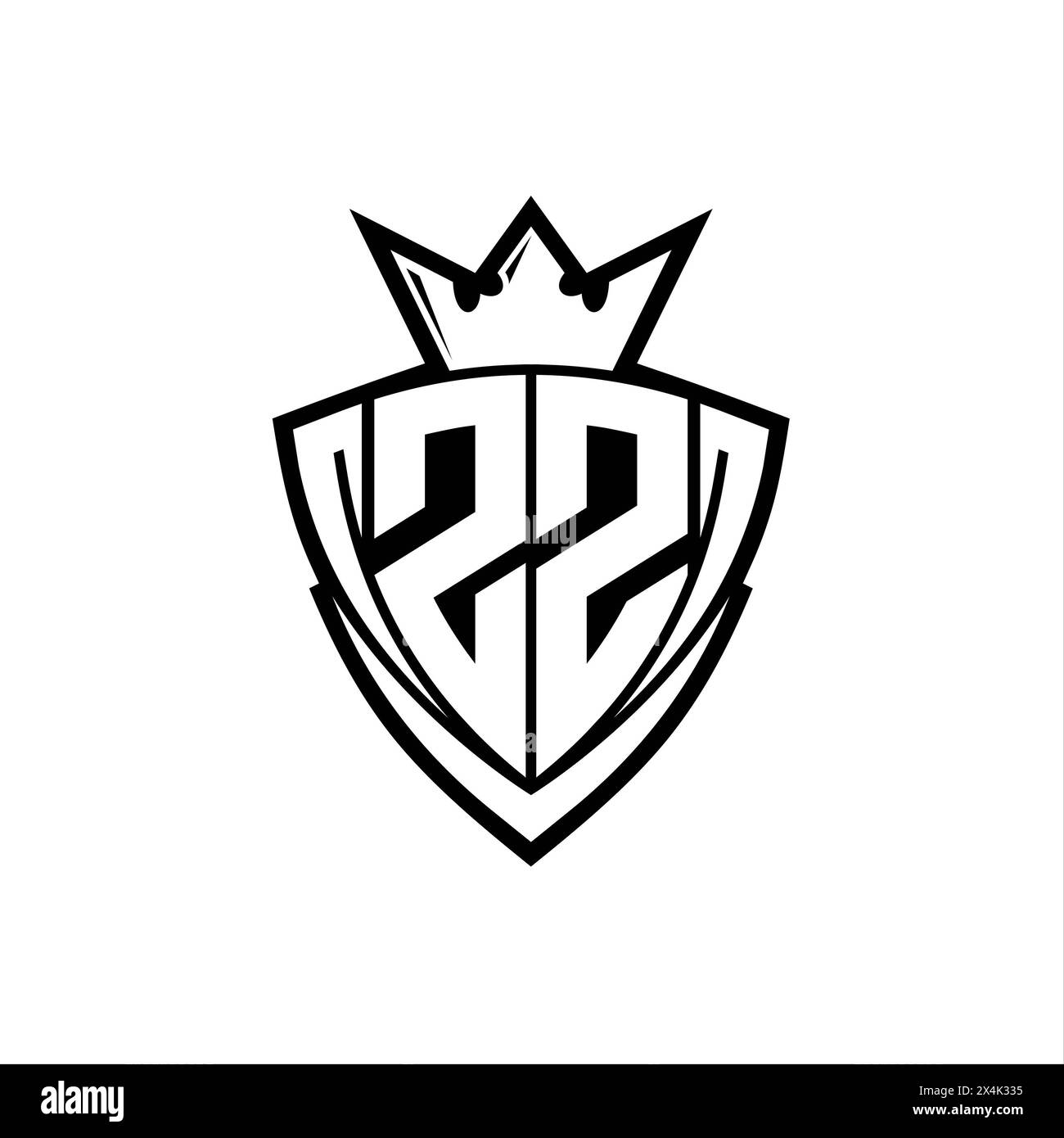 ZZ Bold letter logo with sharp triangle shield shape with crown inside ...