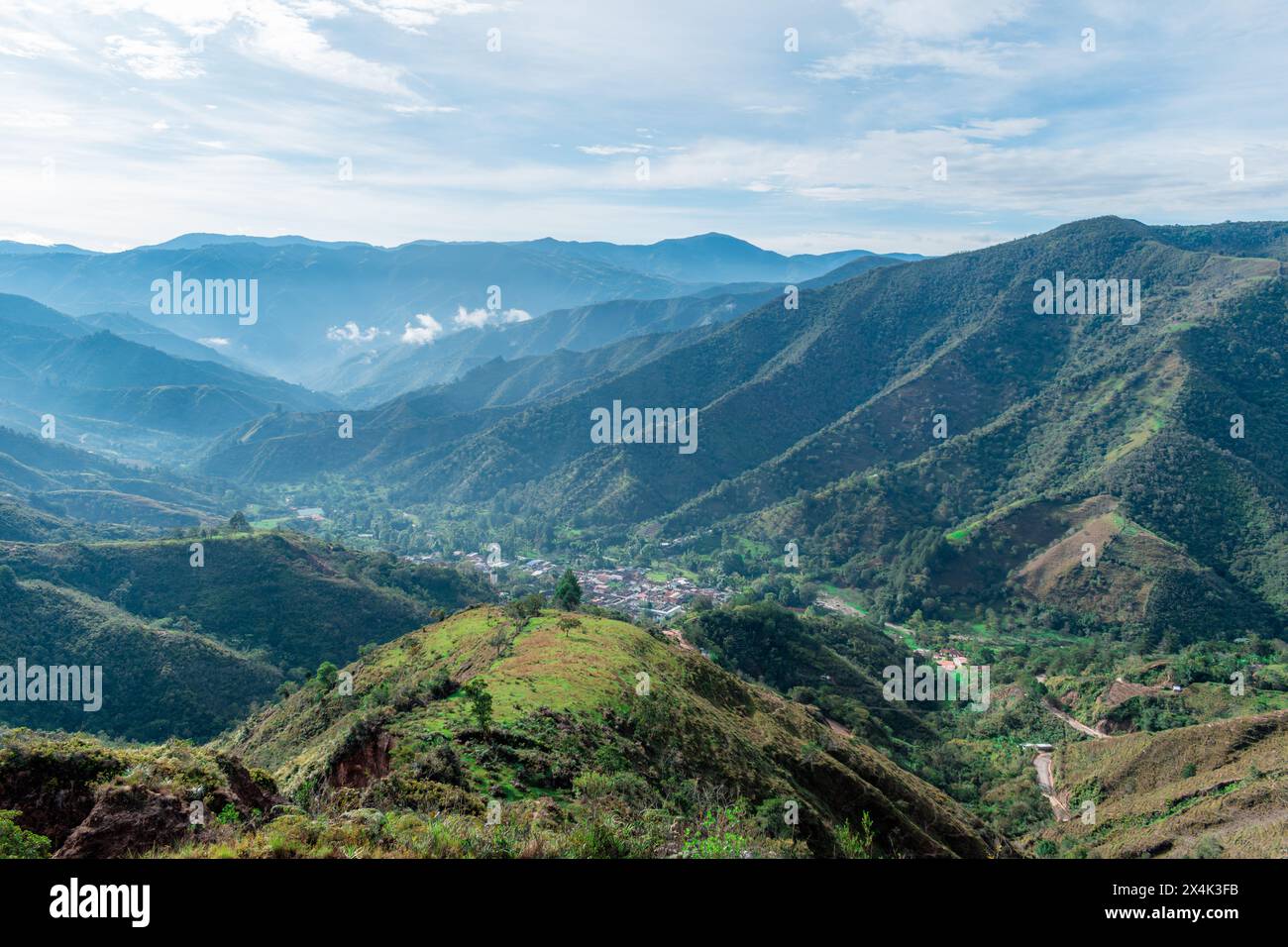 mountainous landscape with the Colombian municipality of San Joaquin, Santander at the bottom of ...