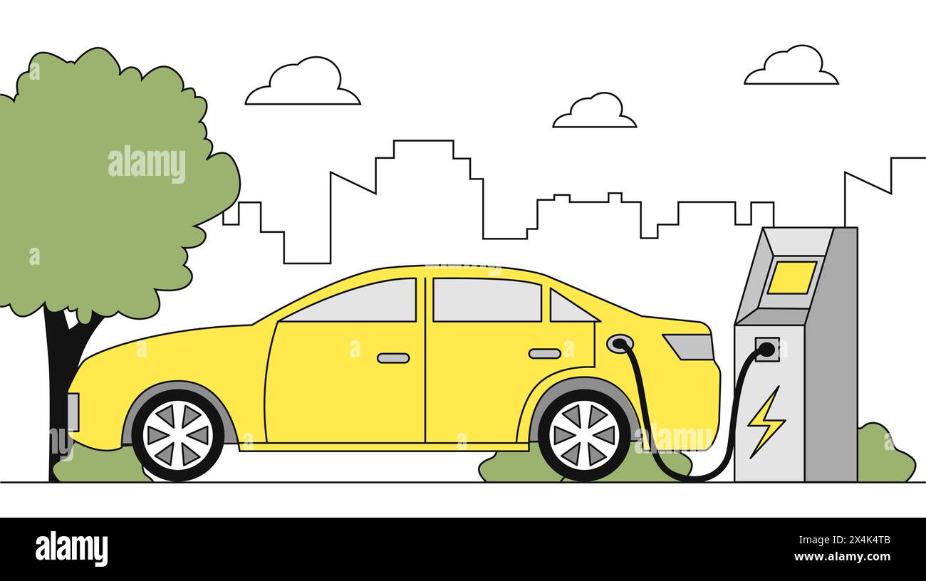 Electric car charging vector linear Stock Vector Image & Art - Alamy