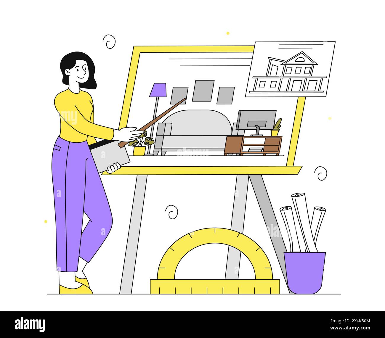 Interior designer at workplace vector simple Stock Vector Image & Art ...