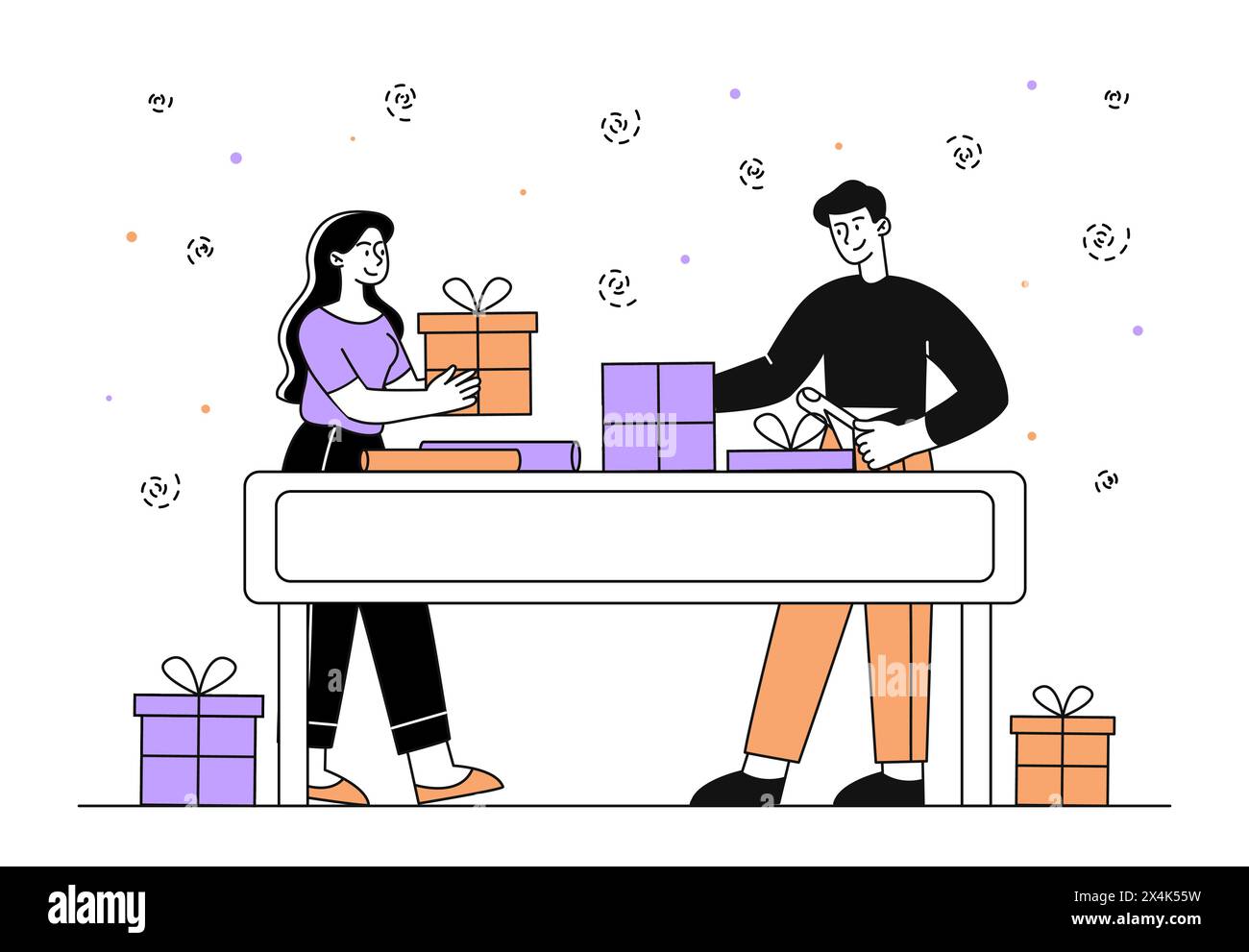 Preparation of gifts process vector linear Stock Vector Image & Art - Alamy